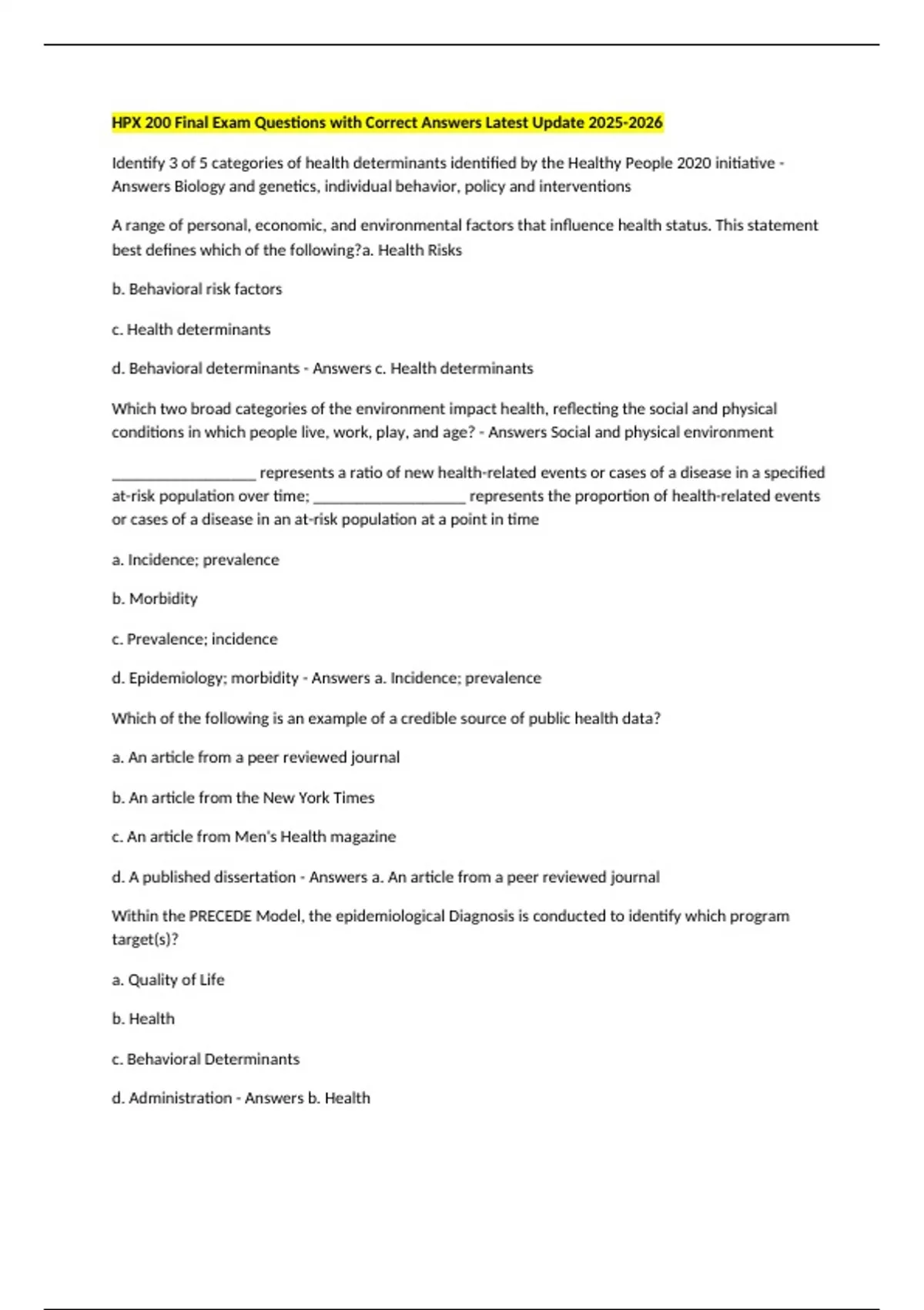 HPX 200 Final Exam Questions with Correct Answers Latest Update - HPX ...
