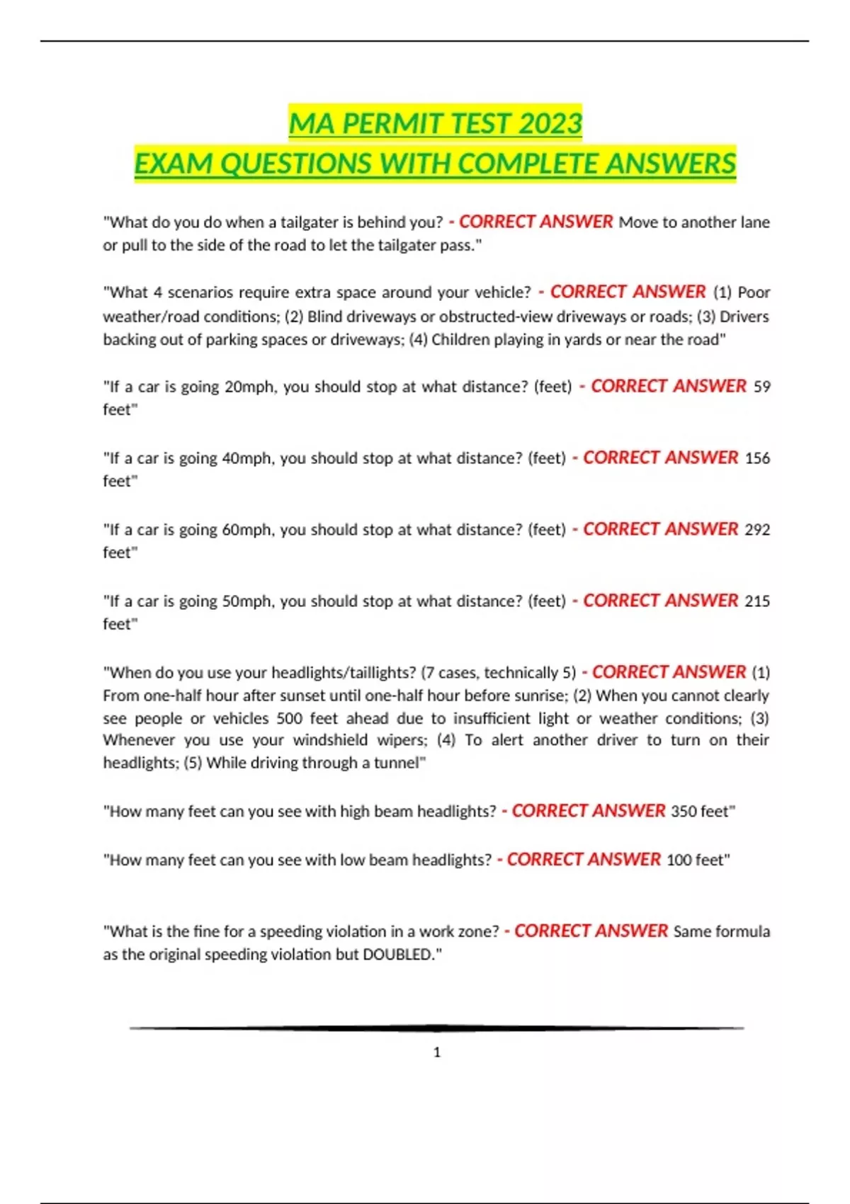 MA PERMIT TEST 2023 EXAM QUESTIONS WITH COMPLETE ANSWERS - Drivers ...