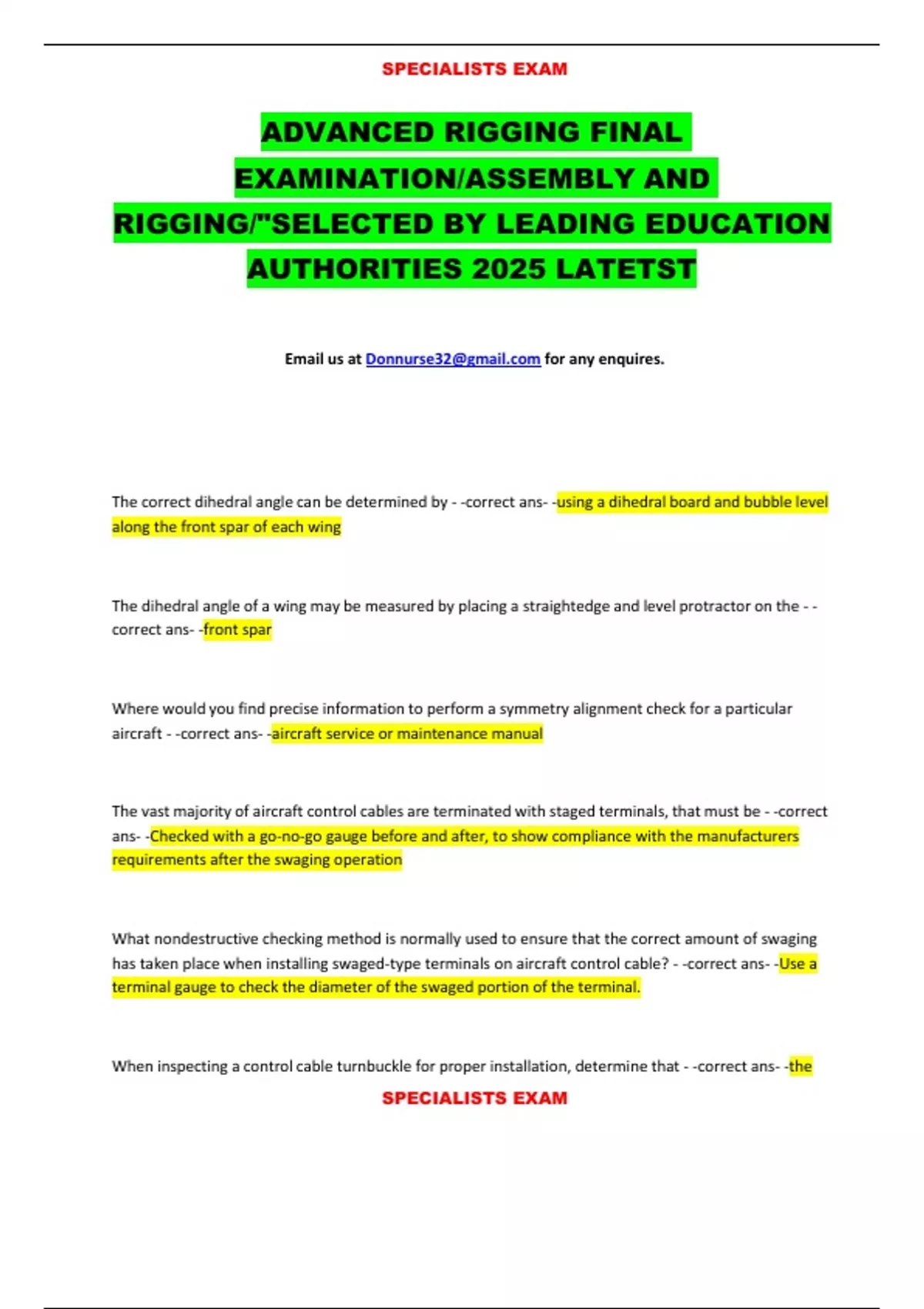 ADVANCED RIGGING FINAL EXAMINATION/ASSEMBLY AND RIGGING/"SELECTED BY ...