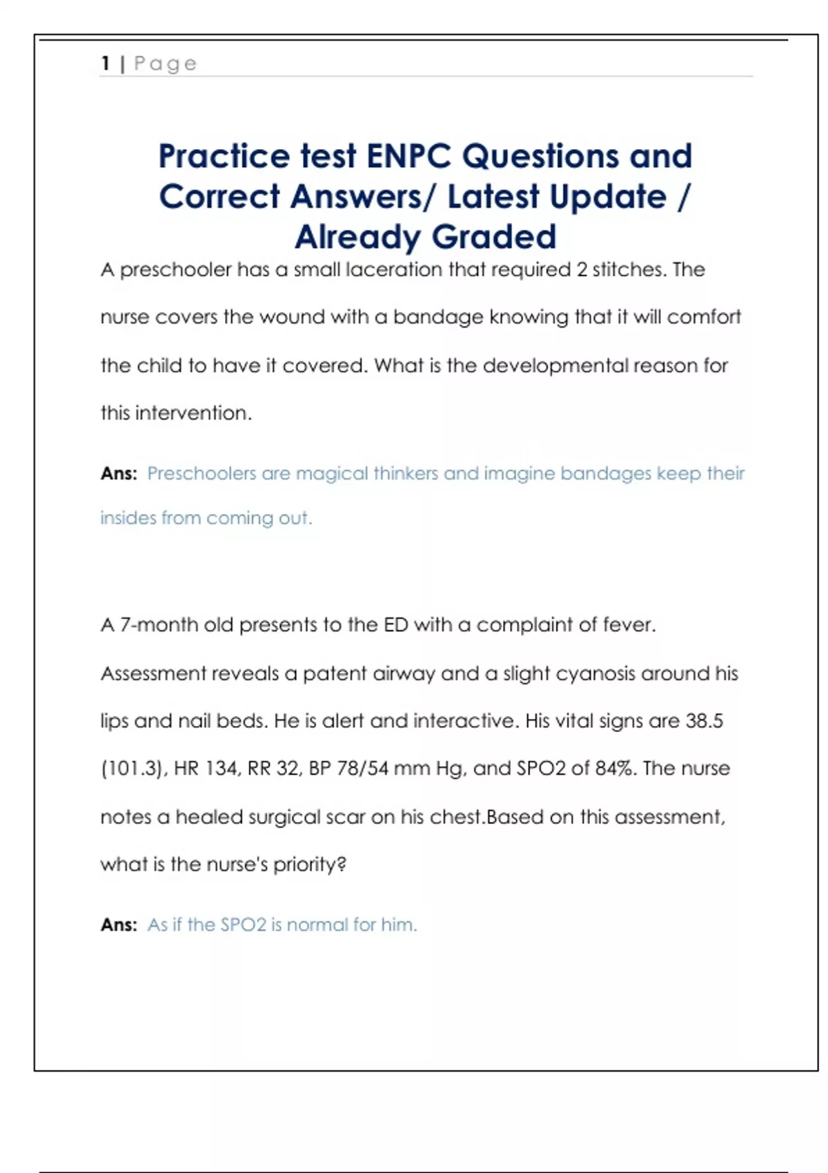 Practice test ENPC Questions and Correct Answers/ Latest Update ...