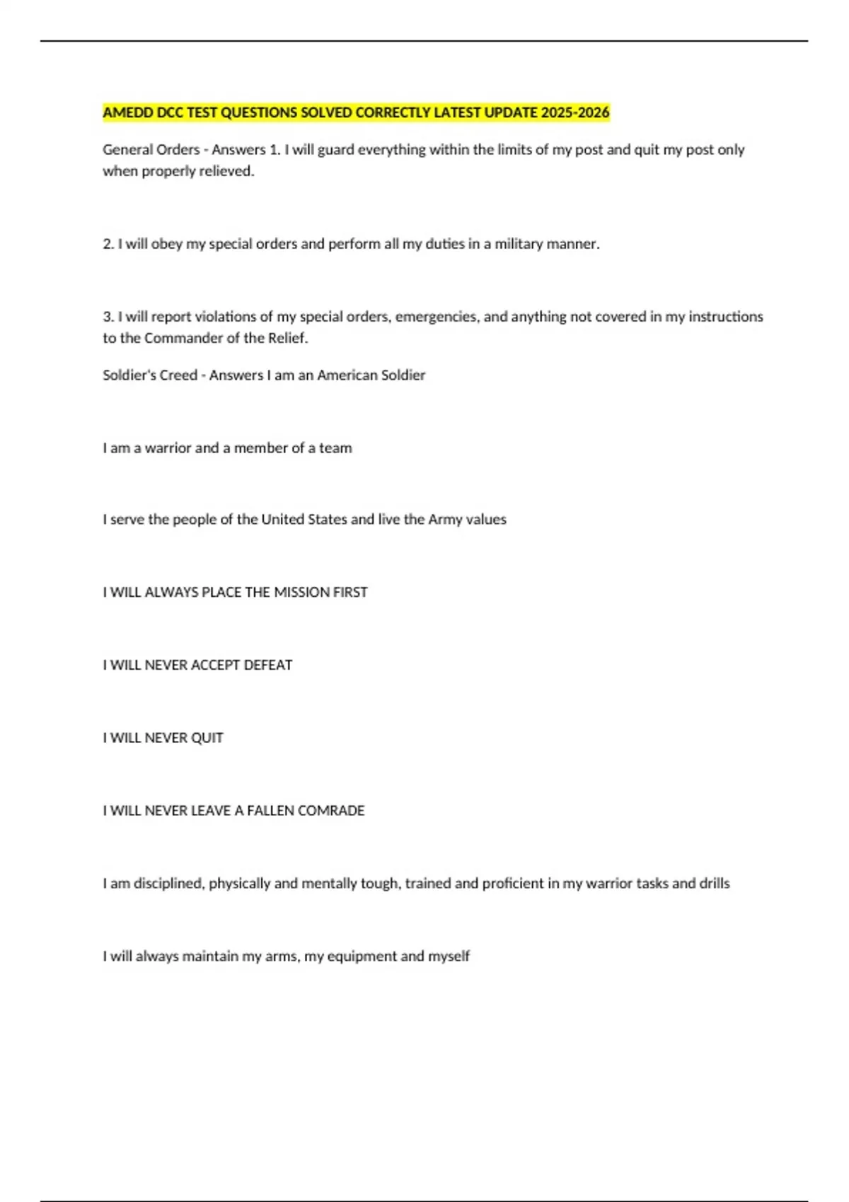 AMEDD DCC TEST QUESTIONS SOLVED CORRECTLY LATEST UPDATE - AMEDD DCC ...