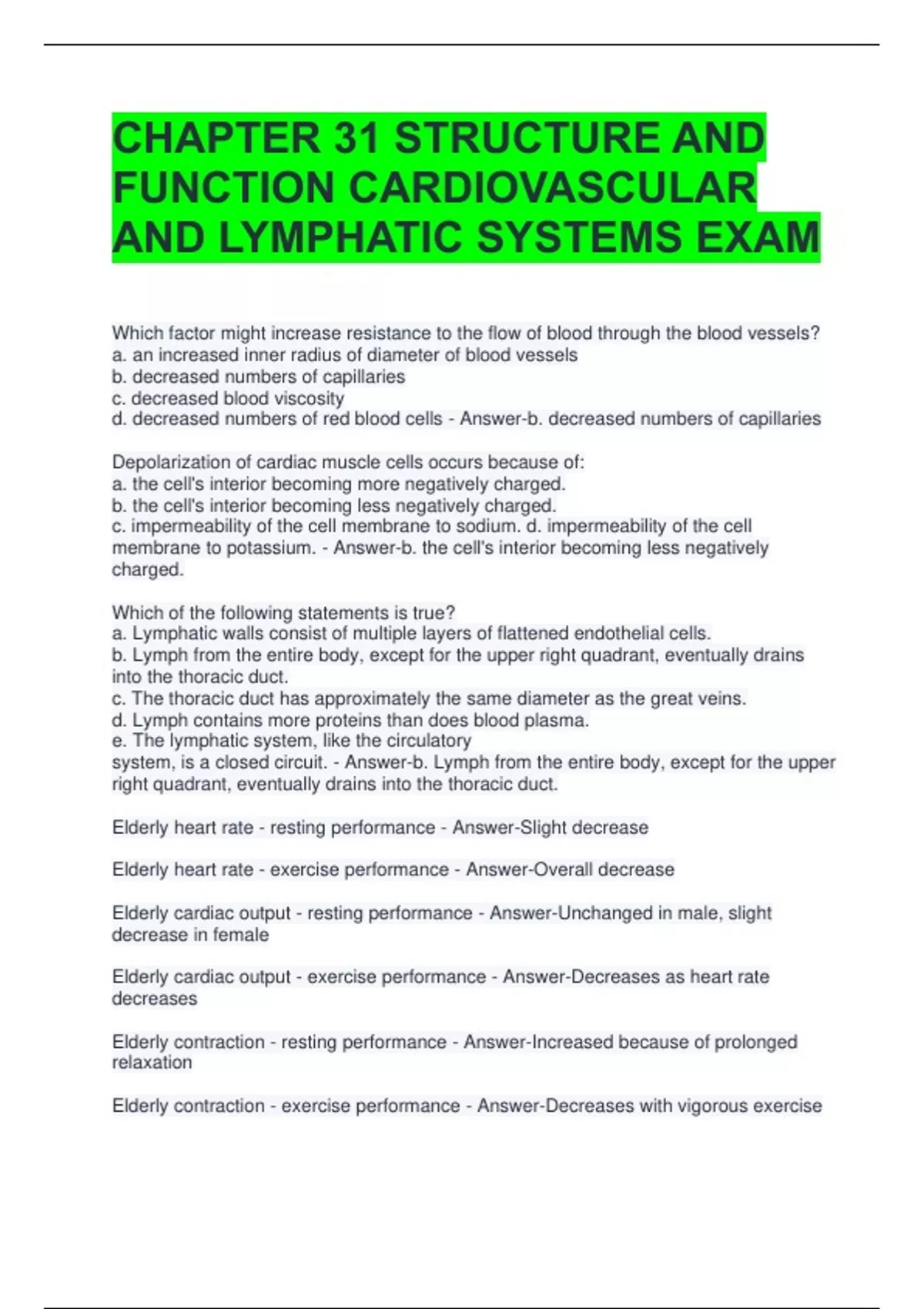 CHAPTER 31 STRUCTURE AND FUNCTION CARDIOVASCULAR AND LYMPHATIC SYSTEMS ...