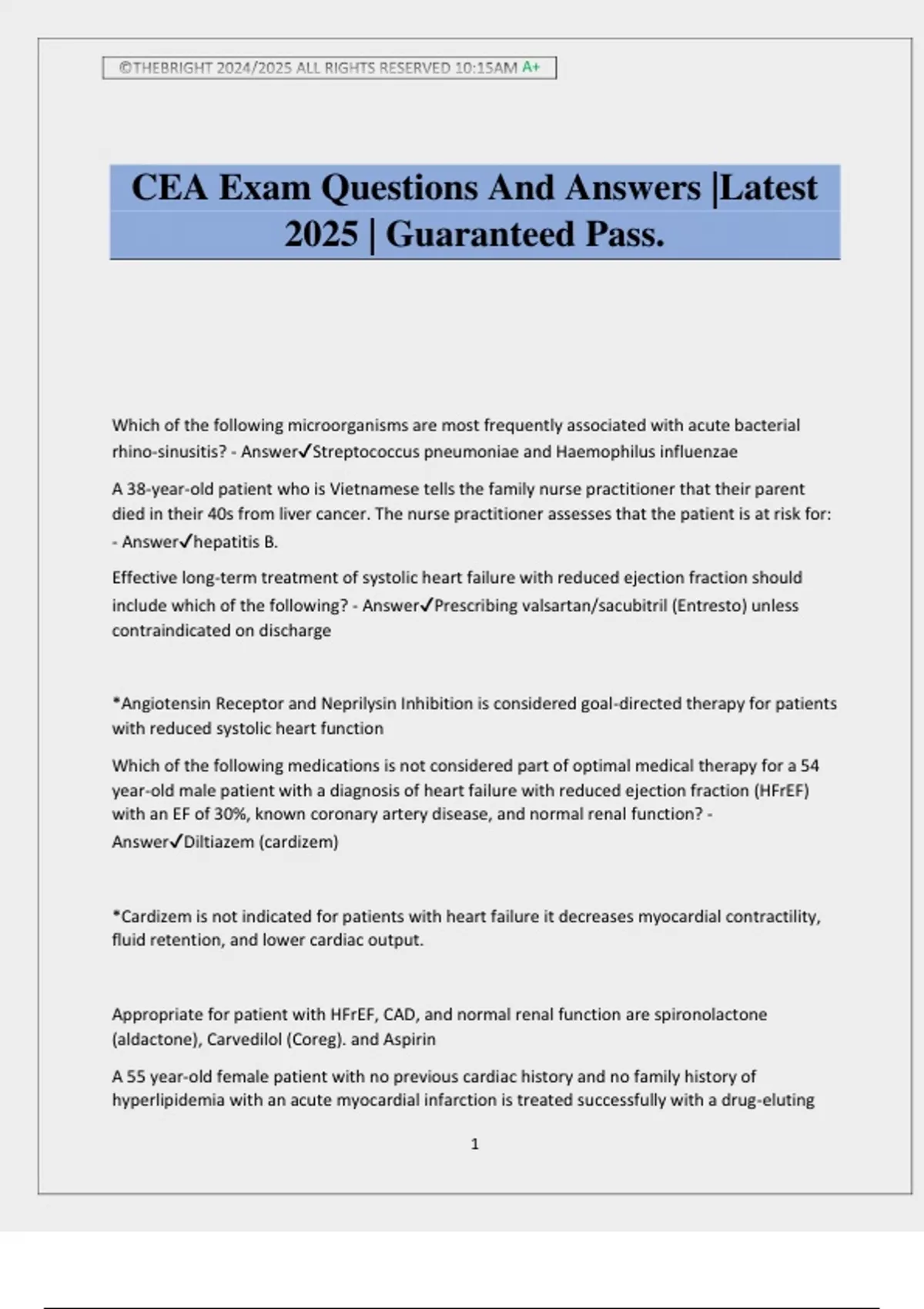 CEA Exam Questions And Answers |Latest 2025 | Guaranteed Pass. - CEA ...