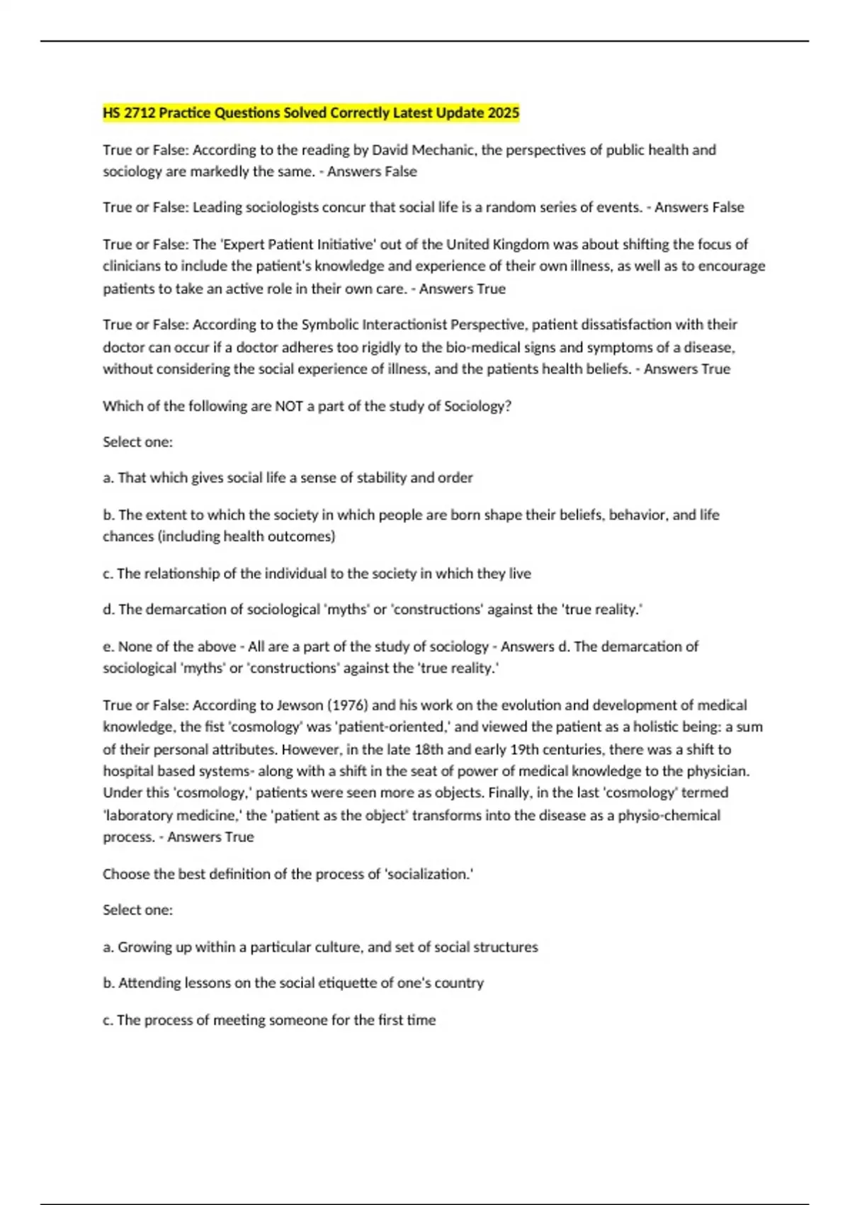 HS 2712 Practice Questions Solved Correctly Latest Update 2025 - HS ...