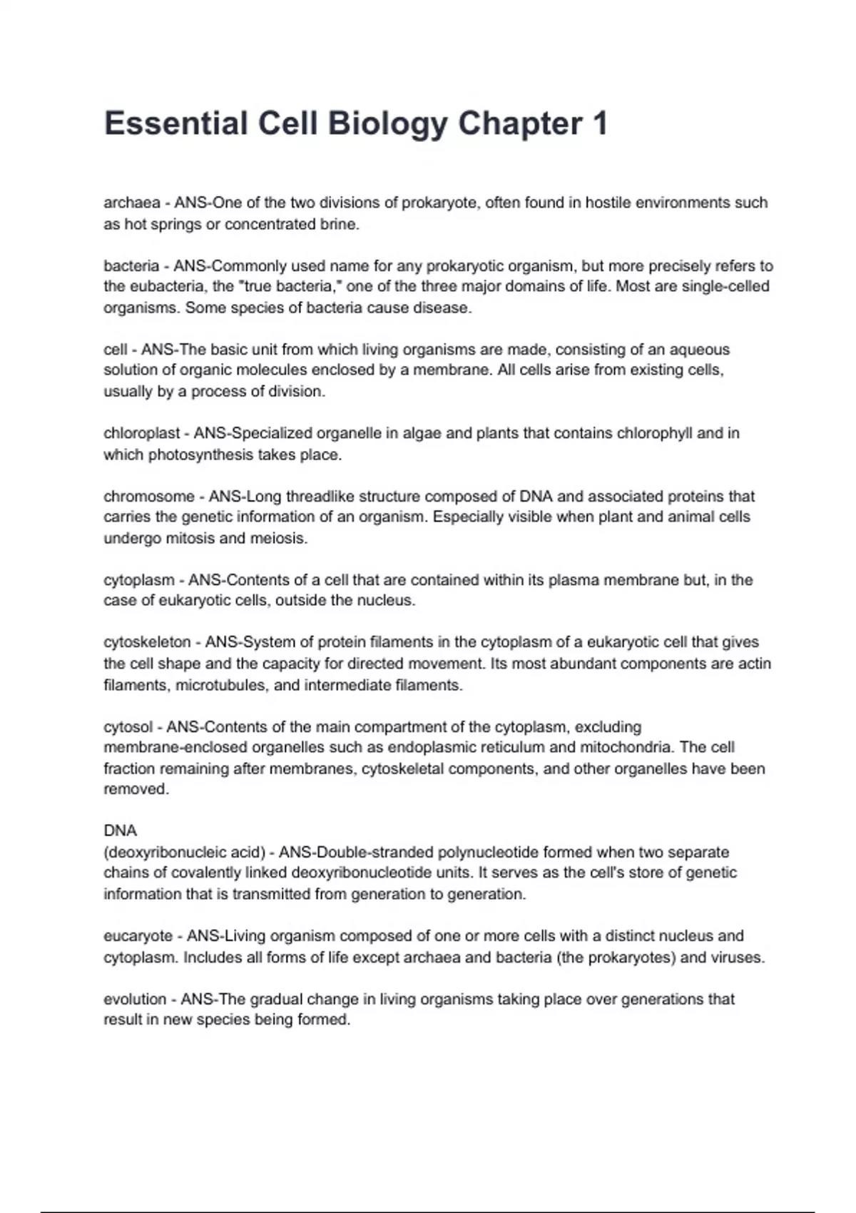 Essential Cell Biology Chapter 1 question and answers graded A+ 2025/ ...