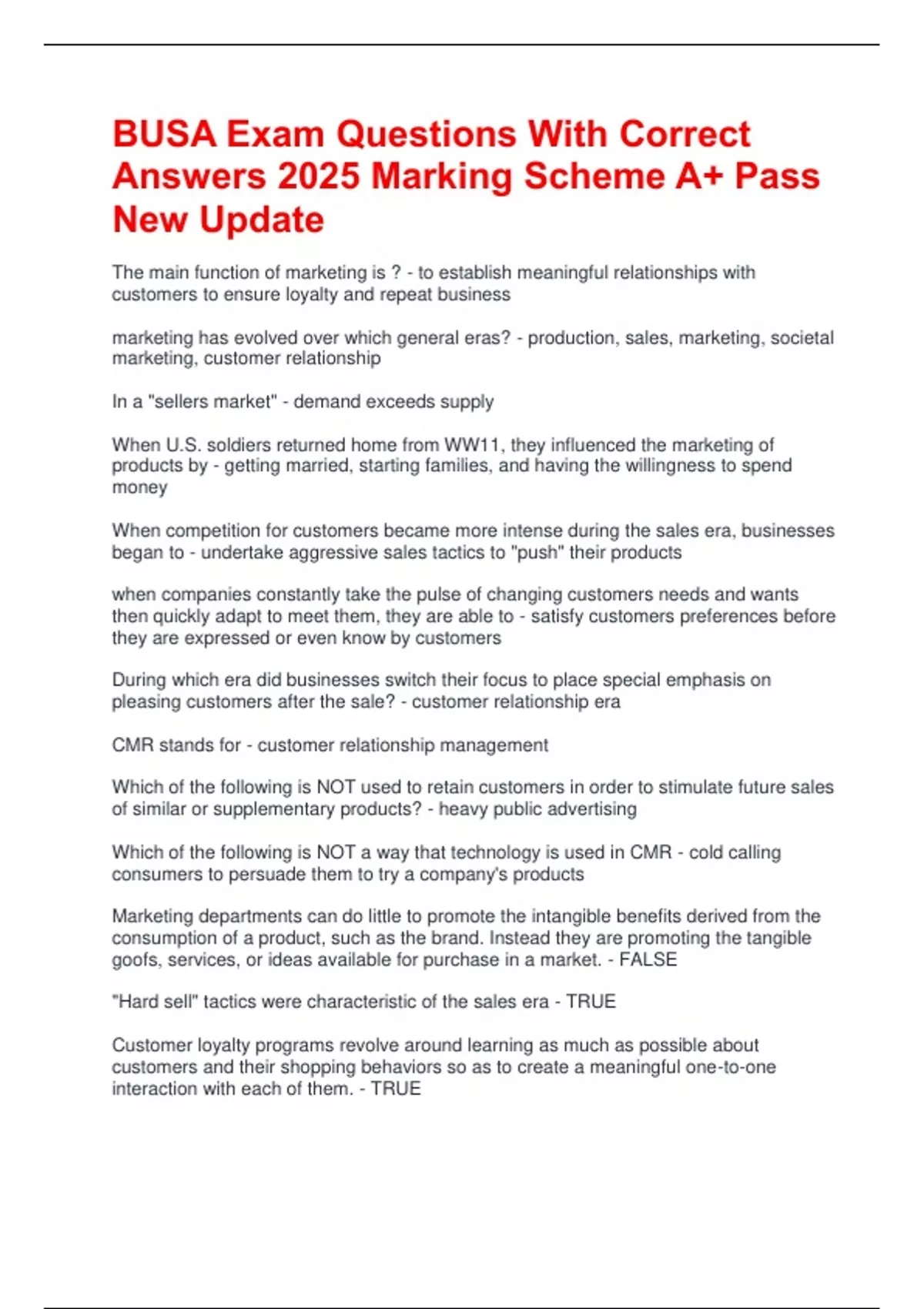 BUSA Exam Questions With Correct Answers 2025 Marking Scheme A+ Pass ...