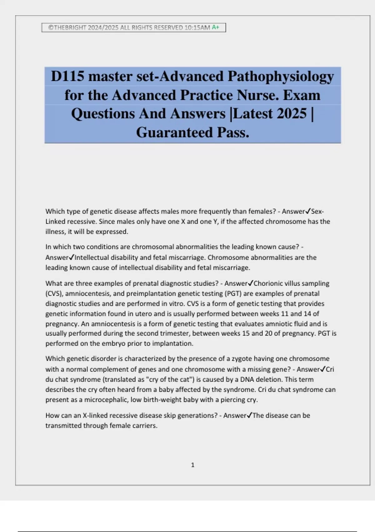 D115 master set-Advanced Pathophysiology for the Advanced Practice ...