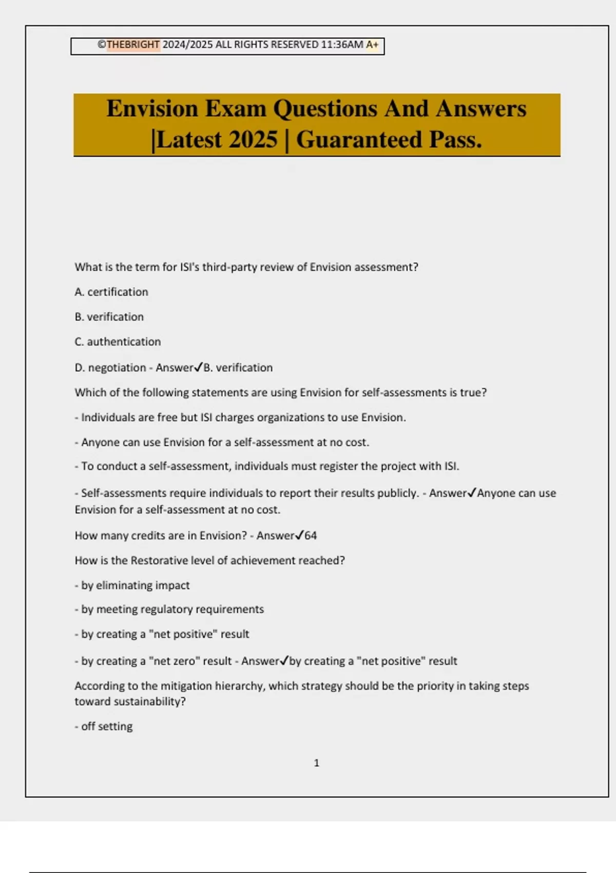 Envision Exam Questions And Answers |Latest 2025 | Guaranteed Pass ...