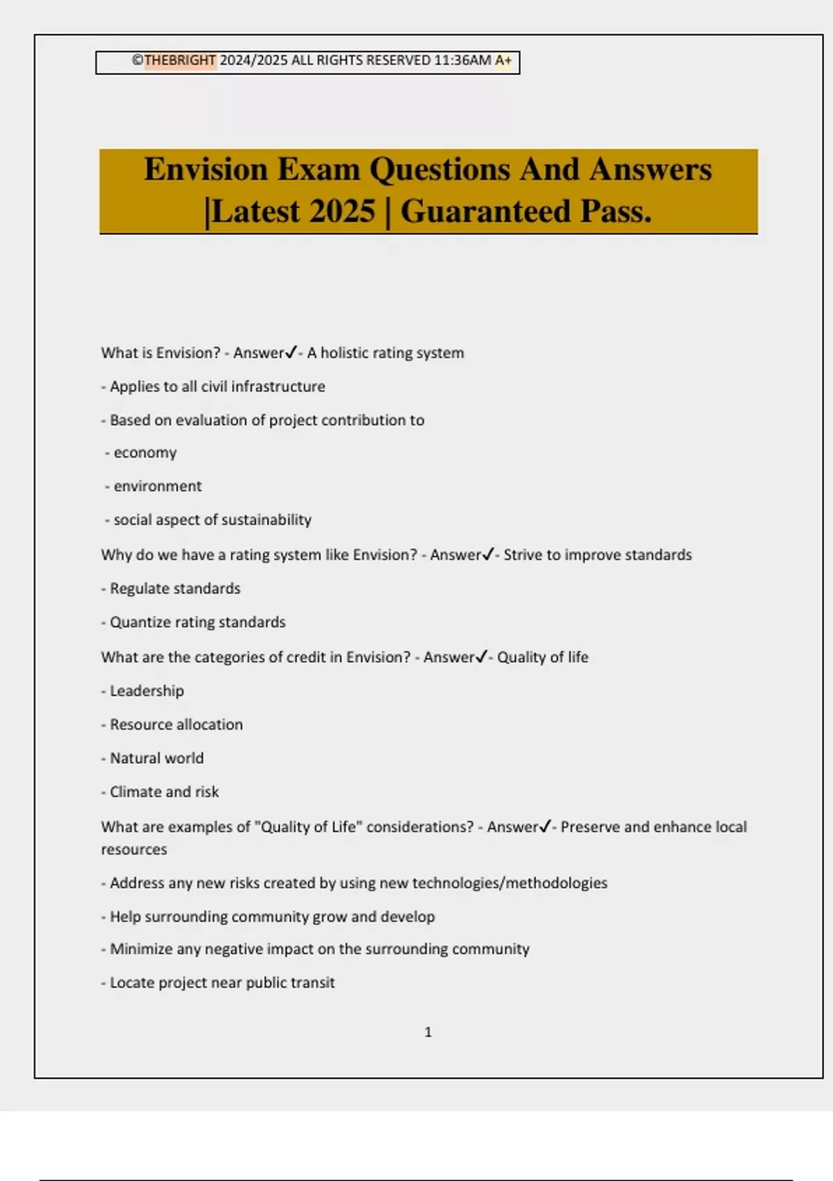 Envision Exam Questions And Answers |Latest 2025 | Guaranteed Pass ...