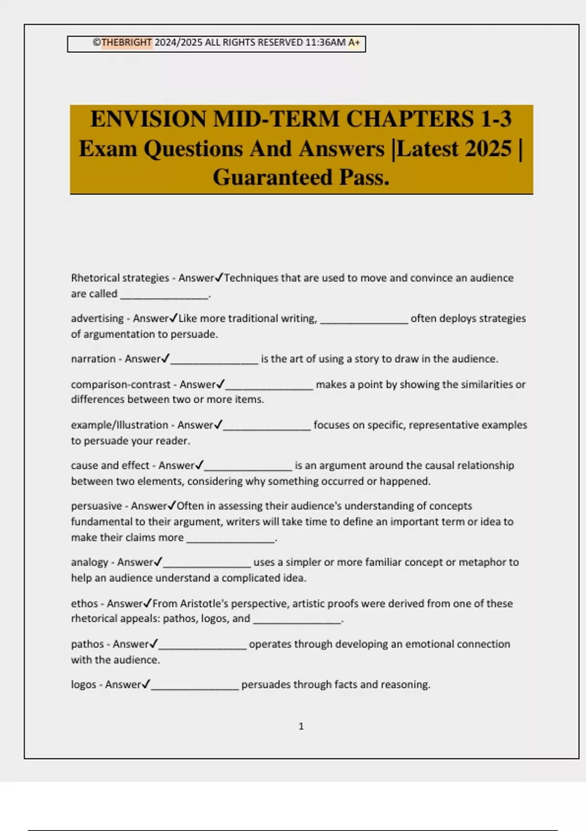 ENVISION MID-TERM CHAPTERS 1-3 Exam Questions And Answers |Latest 2025 ...