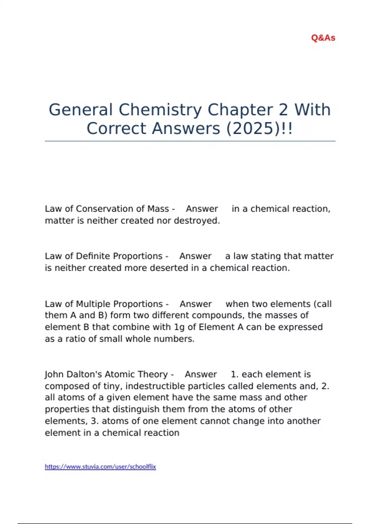 General Chemistry Chapter 2 With Correct Answers (2025)!! - General ...