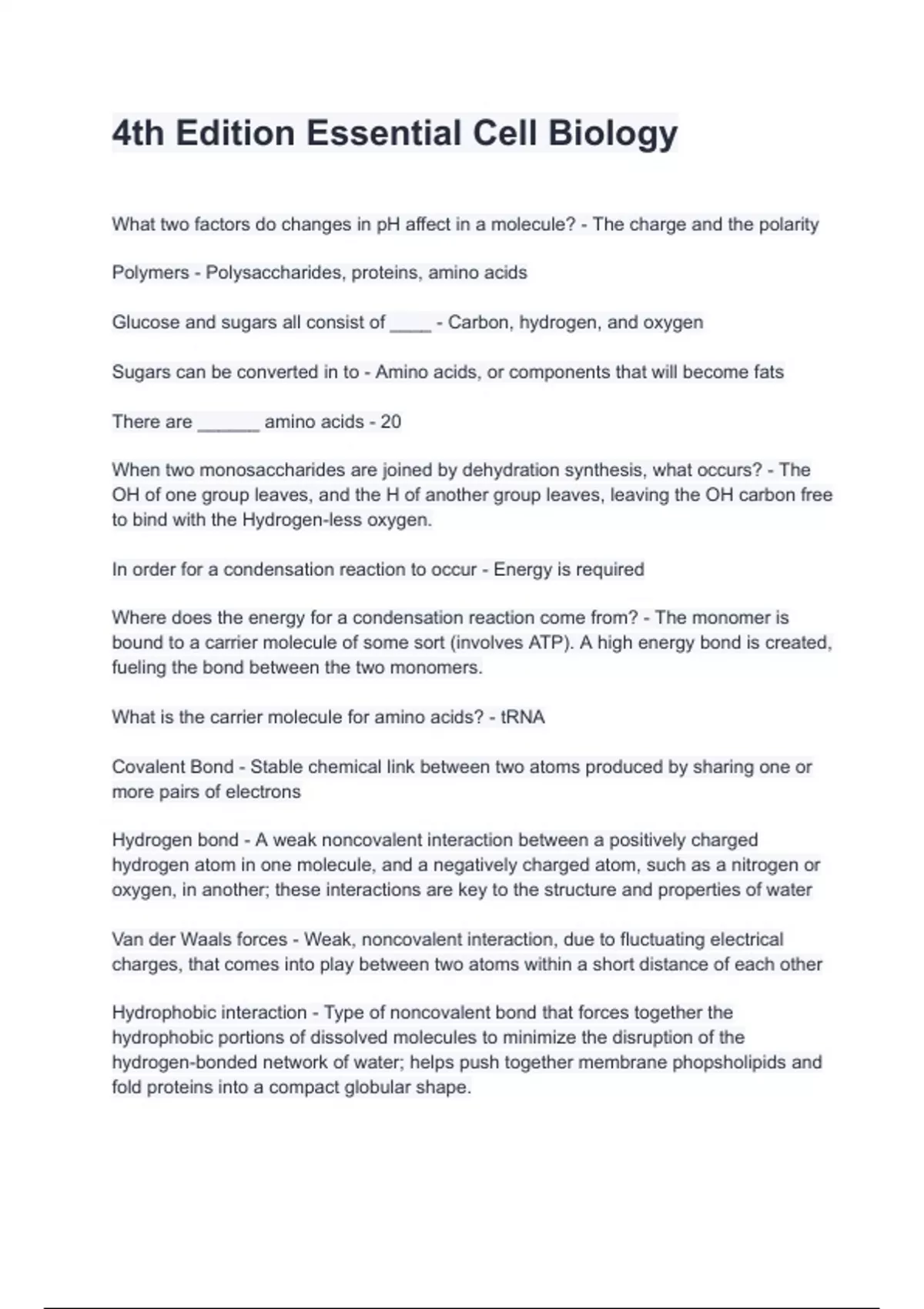 4th Edition Essential Cell Biology question and answers graded A+ 2025/ ...