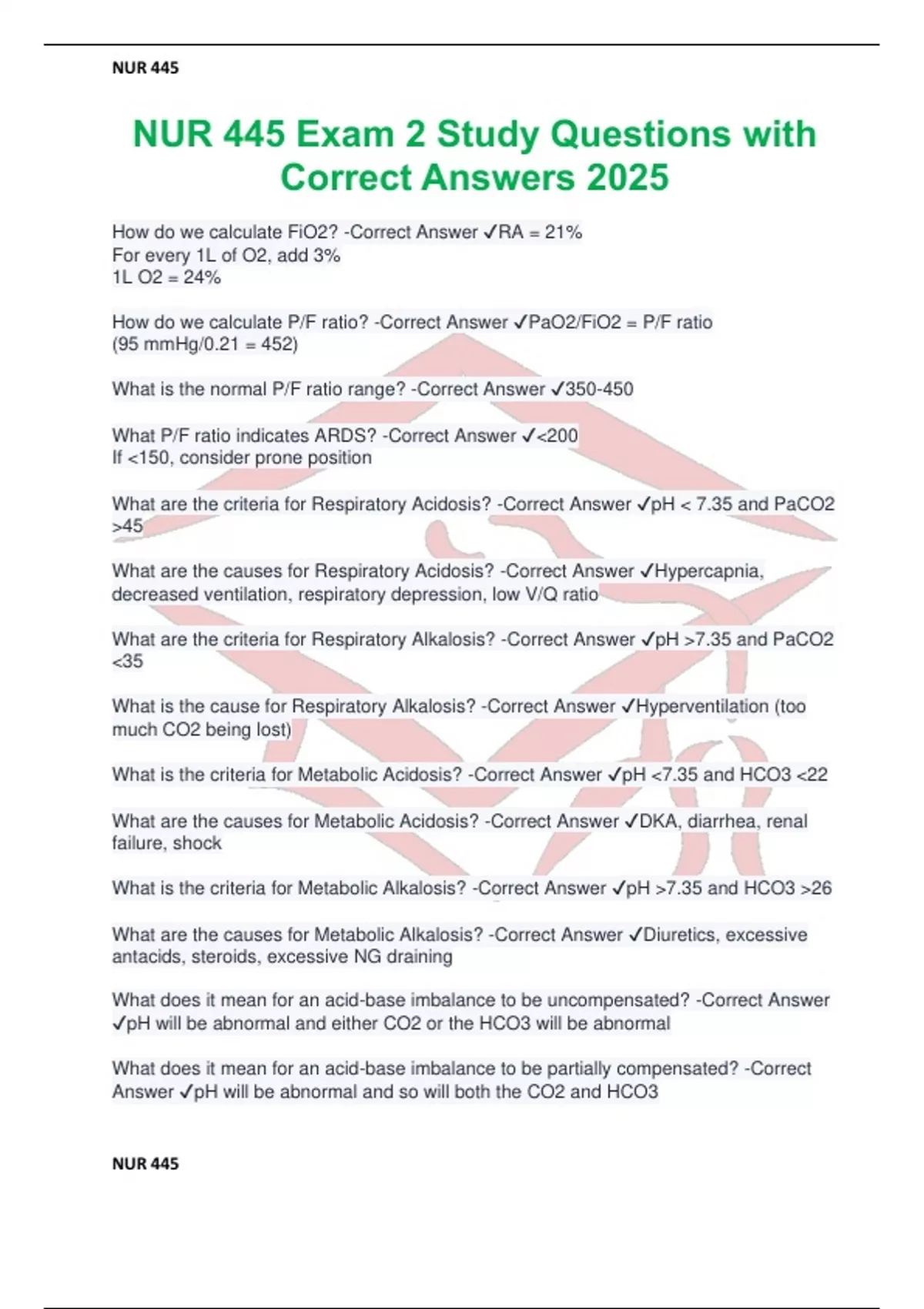 NUR 445 Exam 2 Study Questions with Correct Answers 2025 - NUR 445 ...