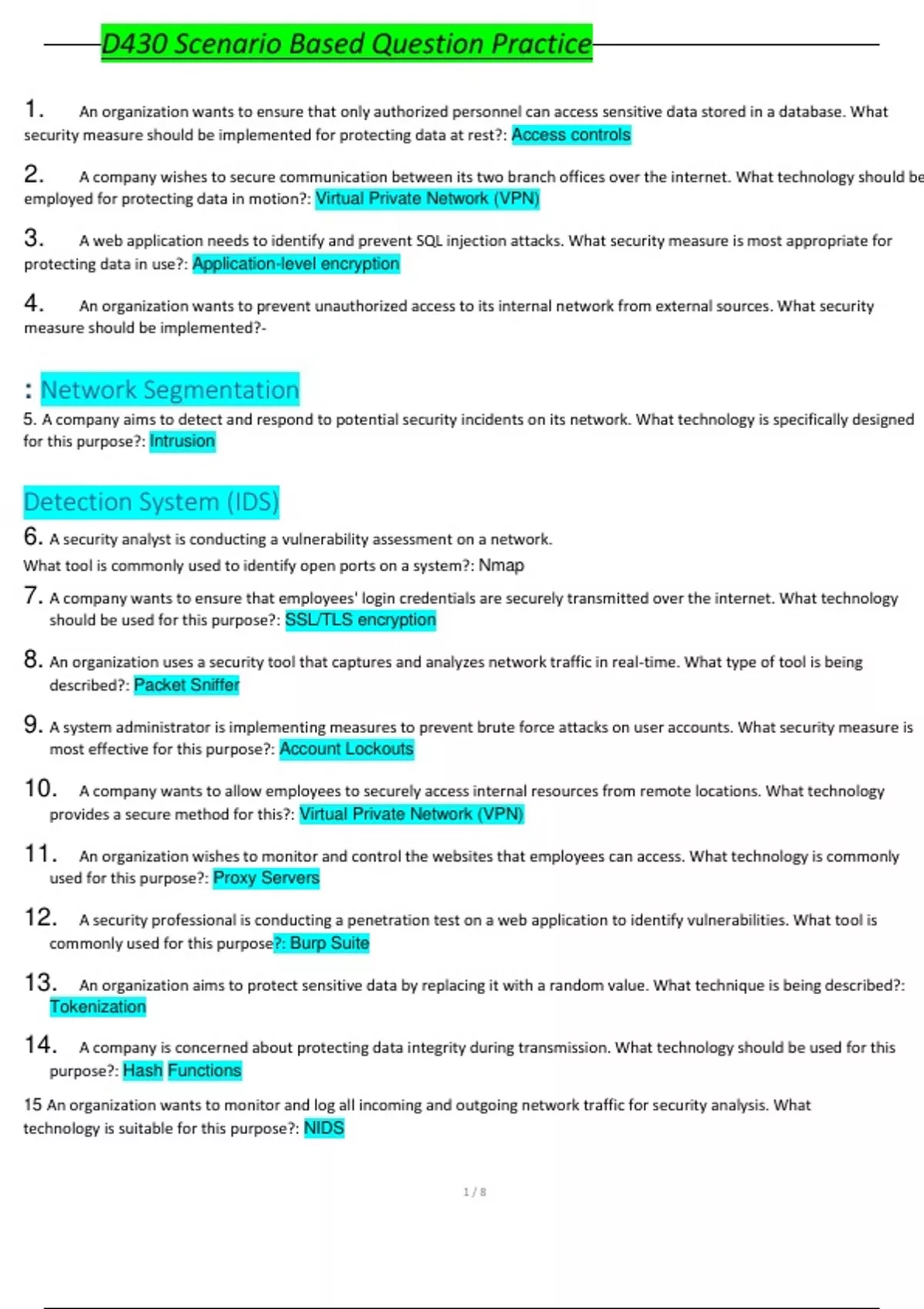 WGU D430 Scenario Based Practice Objective Assessment Exam with ...
