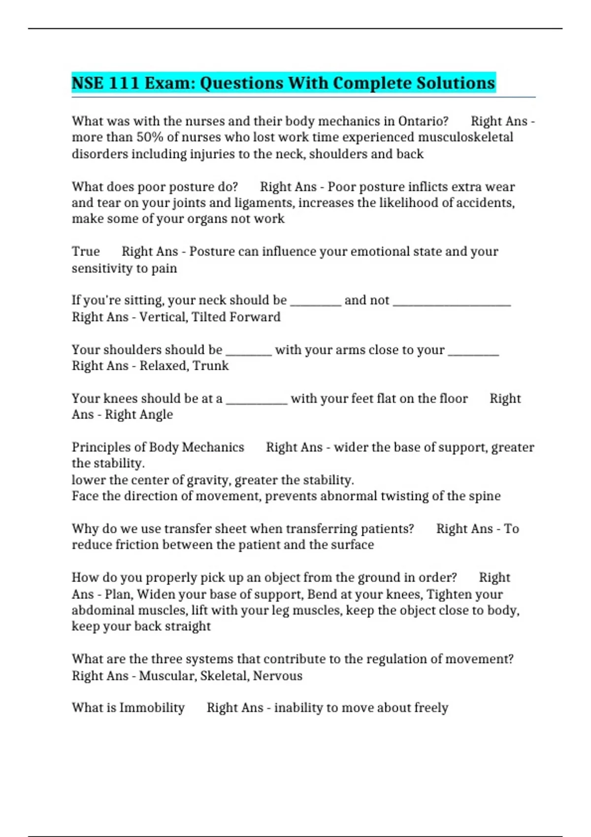NSE 111 Exam: Questions With Complete Solutions - NSE 111 - Stuvia US