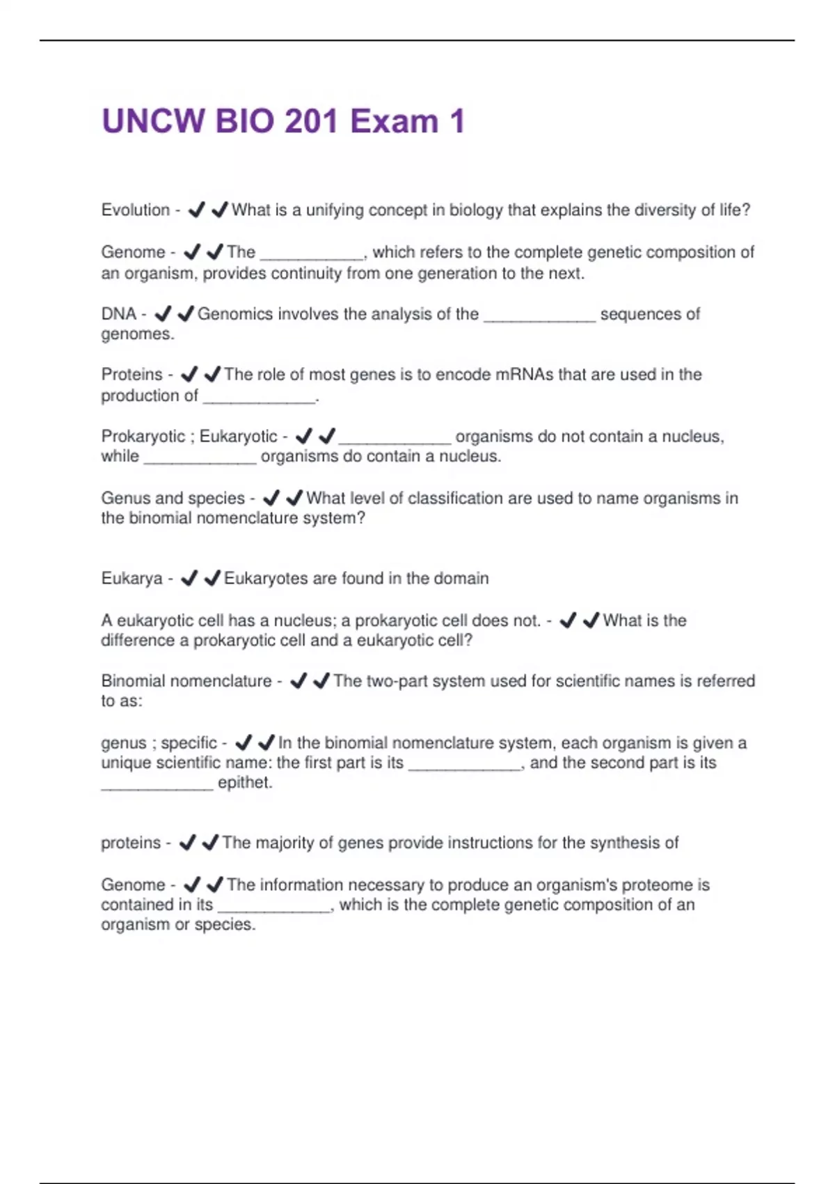 UNCW BIO 201 Exam 1 Questions and Answers 100% Solved correctly - UNCW ...