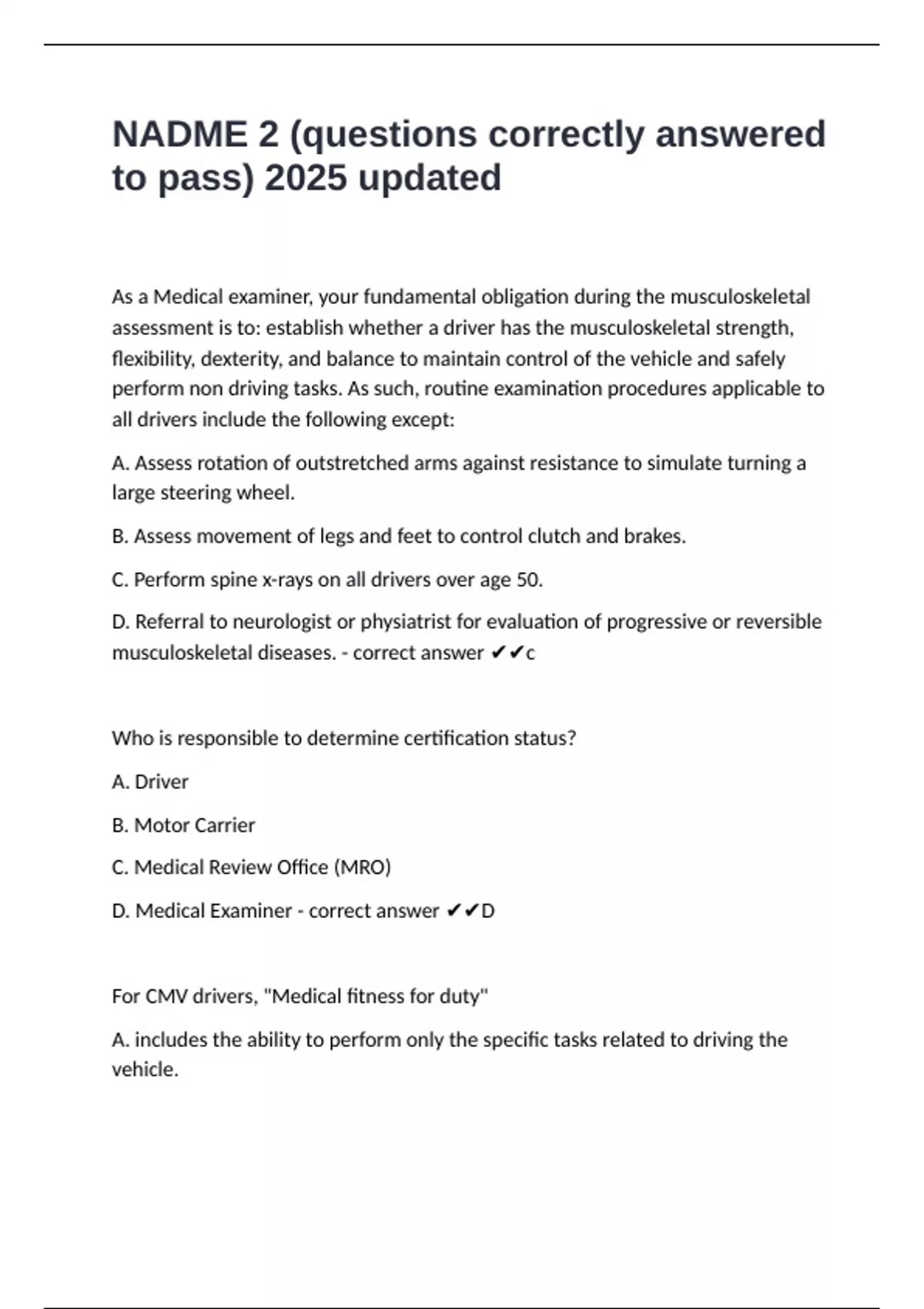 NADME 2 (questions correctly answered to pass) 2025 updated - NADME 2 ...