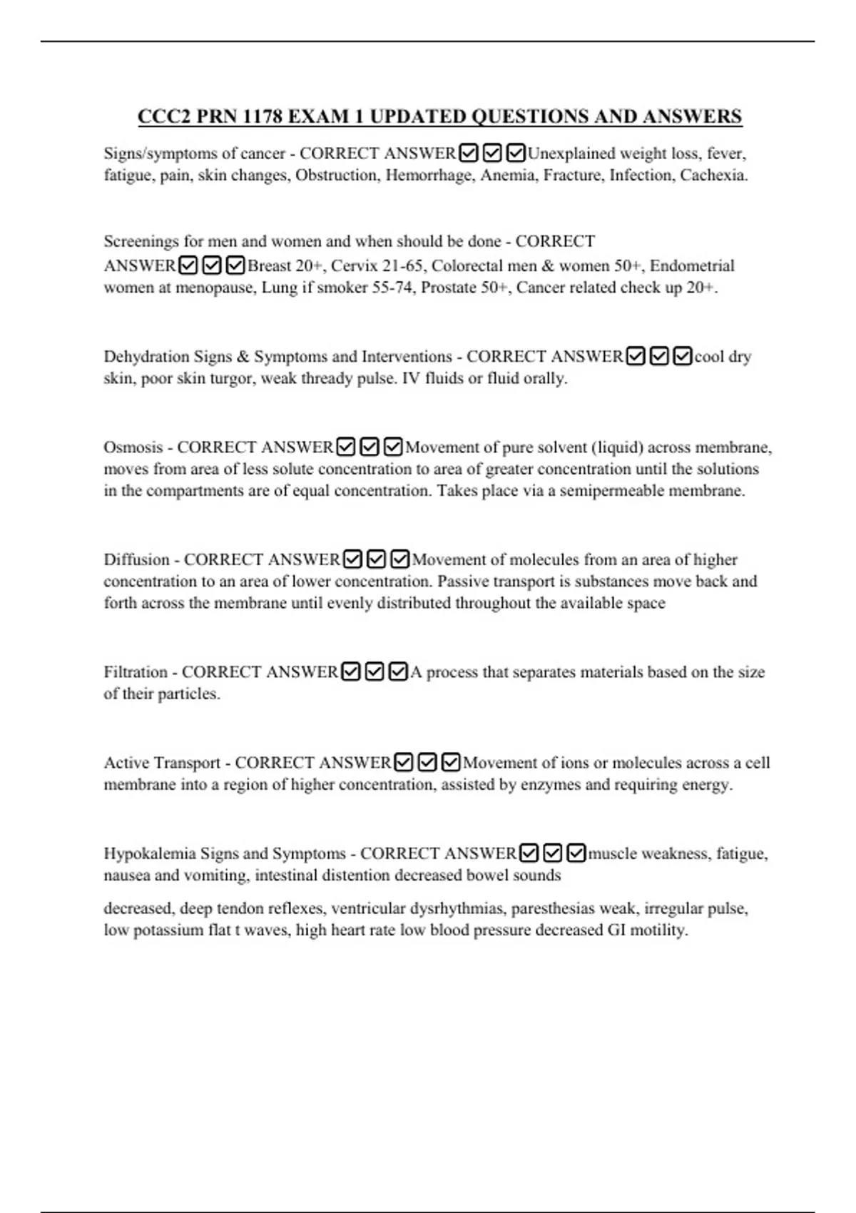 CCC2 PRN 1178 EXAM 1 UPDATED QUESTIONS AND ANSWERS - CCC2 - Stuvia US