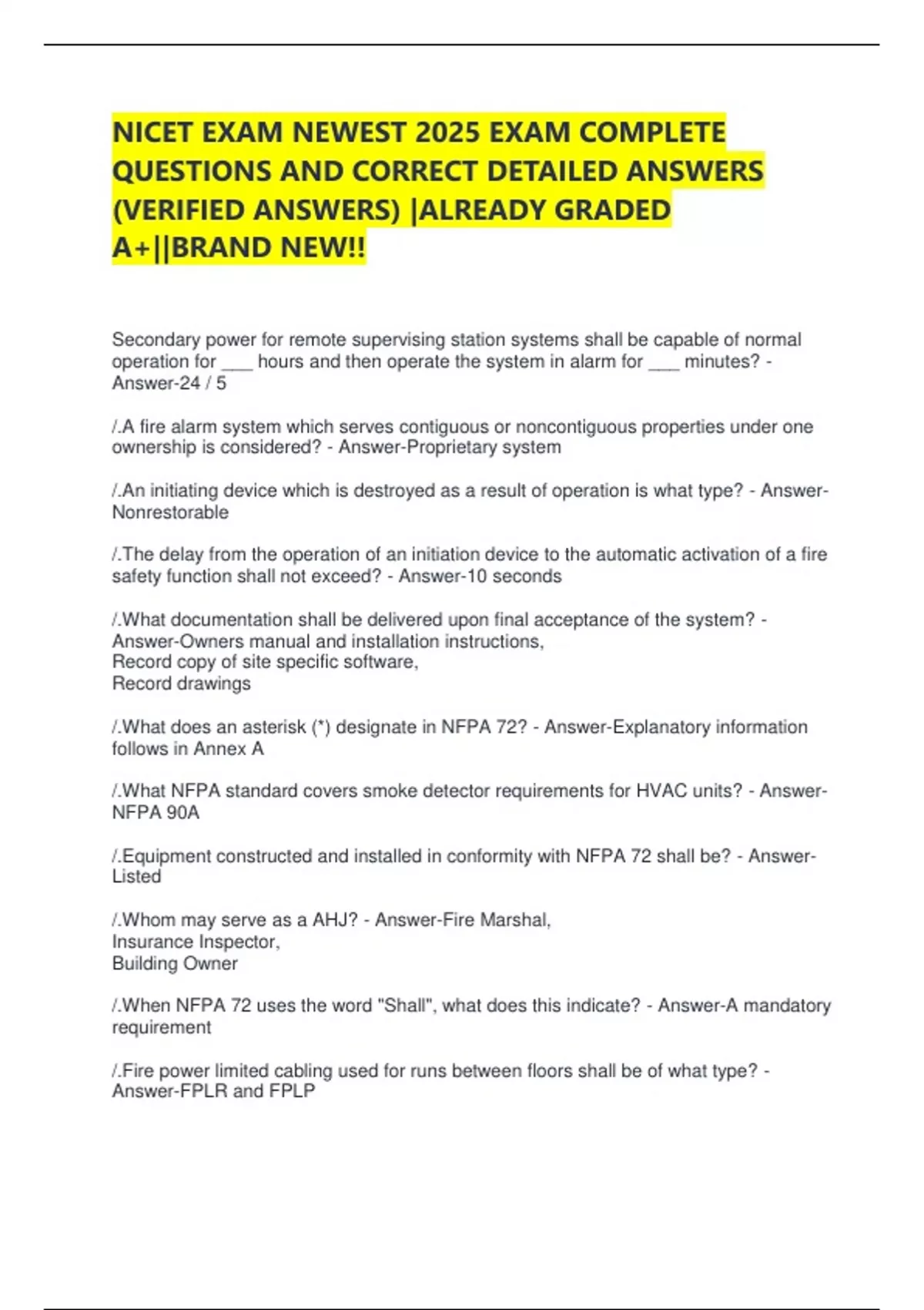 Bundle For NICET Level 2 Full Exam Practice Questions and Answers 100% Pass - Stuvia US