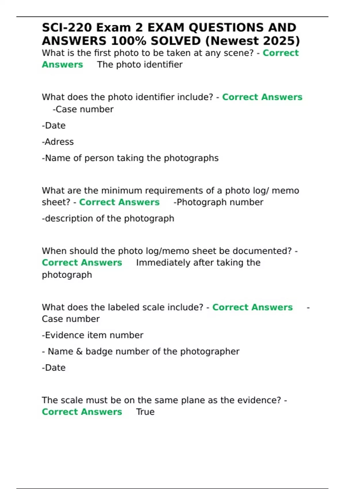 SCI-220 Exam 2 EXAM QUESTIONS AND ANSWERS 100- SOLVED (Newest 2025) - SCI-220 Exm - Stuvia US