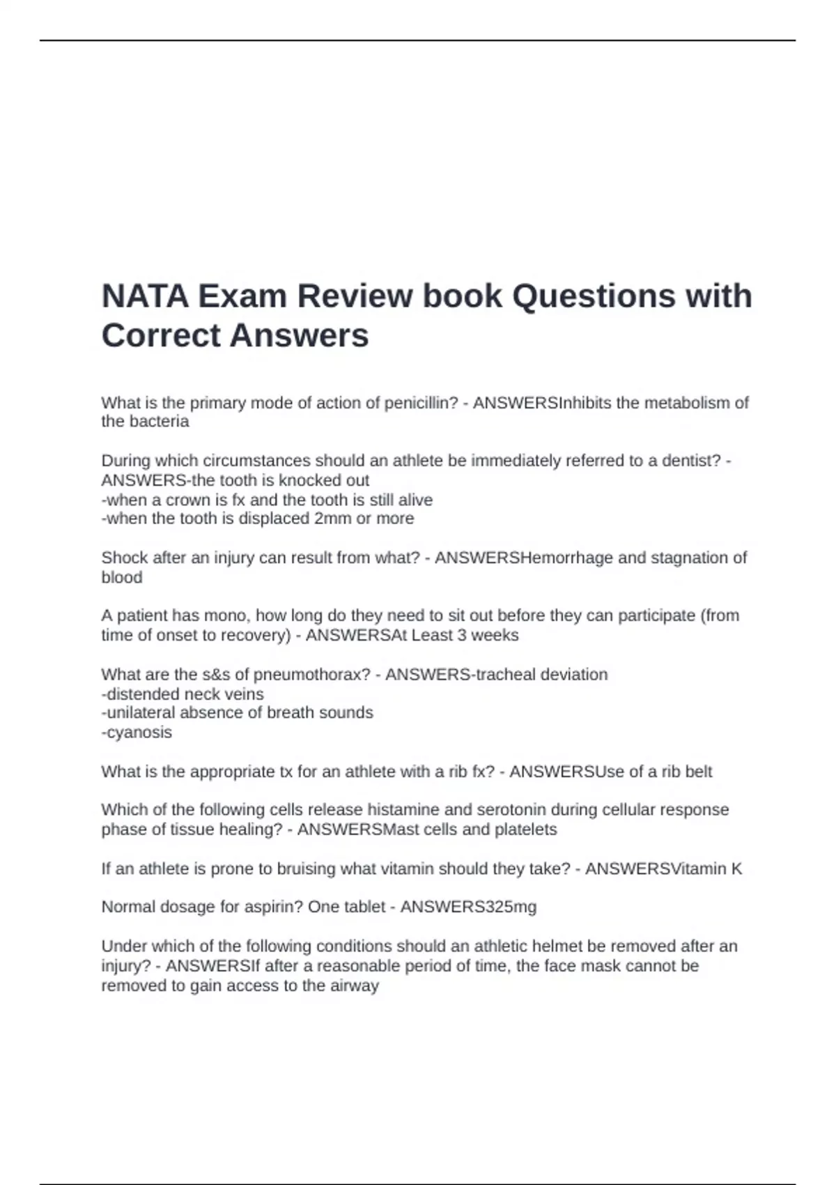 NATA Exam Review book Questions with Correct Answers - NATA book ...