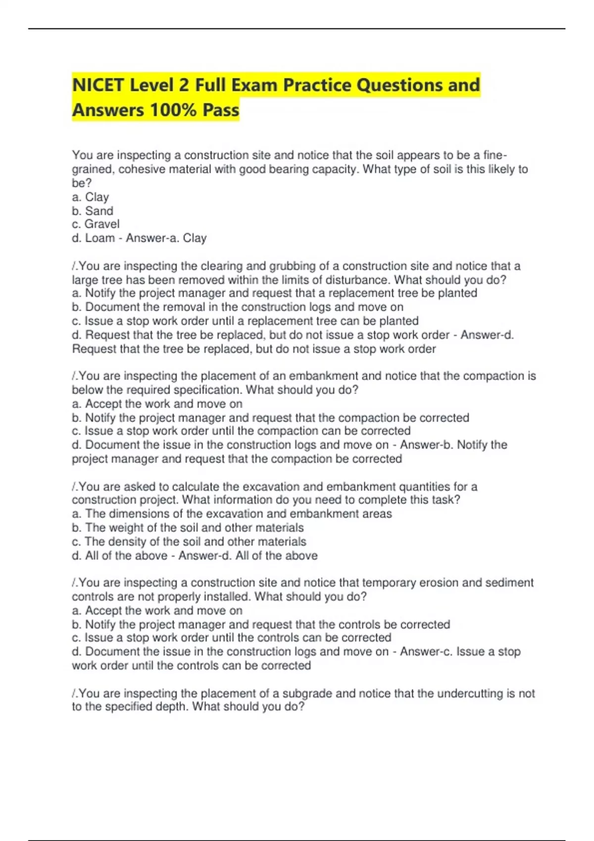 NICET Level 2 Full Exam Practice Questions and Answers 100% Pass ...