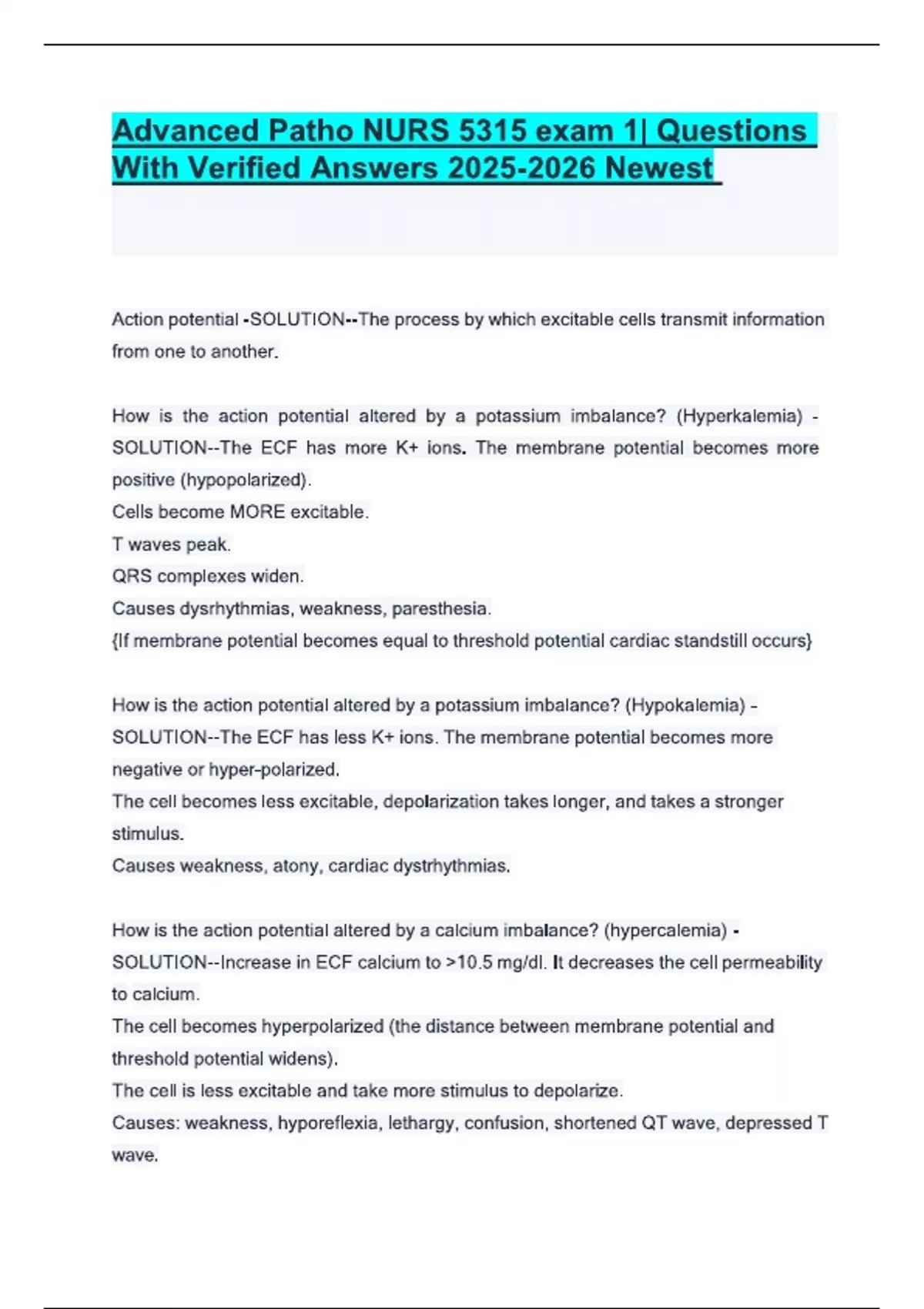 Advanced Patho NURS 5315 exam 1| Questions With Verified Answers Newest - NURS 5315 - Stuvia US