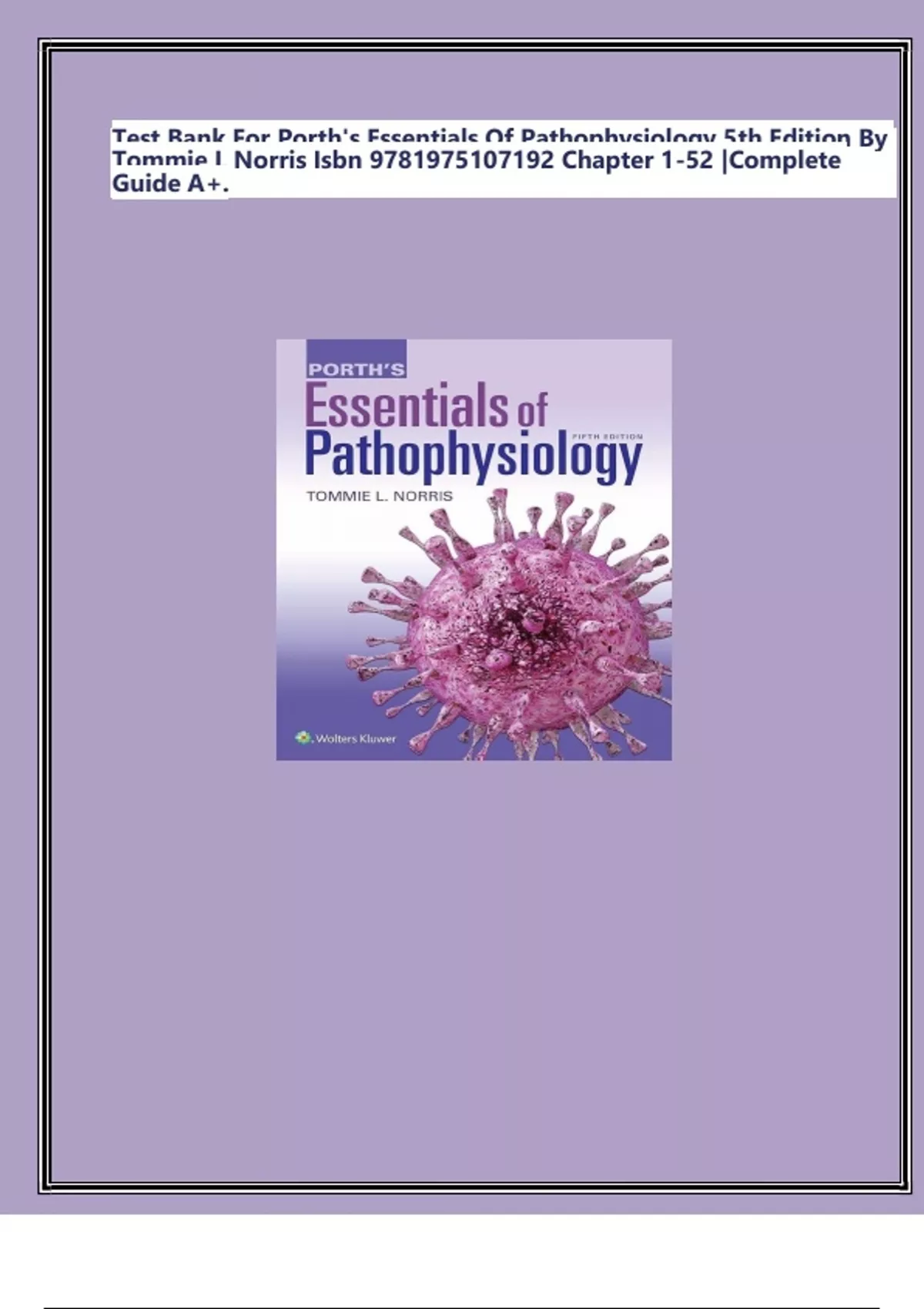 Test Bank for Porth's Essentials of Pathophysiology 5th Edition by ...