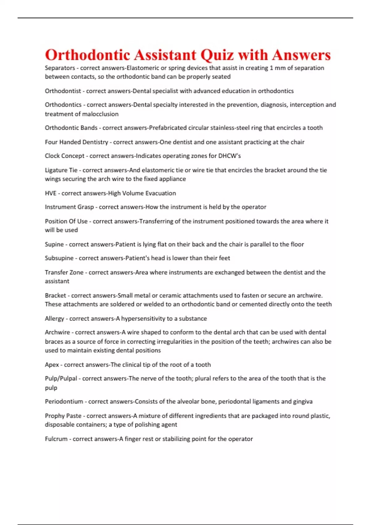 Orthodontic Assistant Quiz with Answers - Certified orthodontic ...