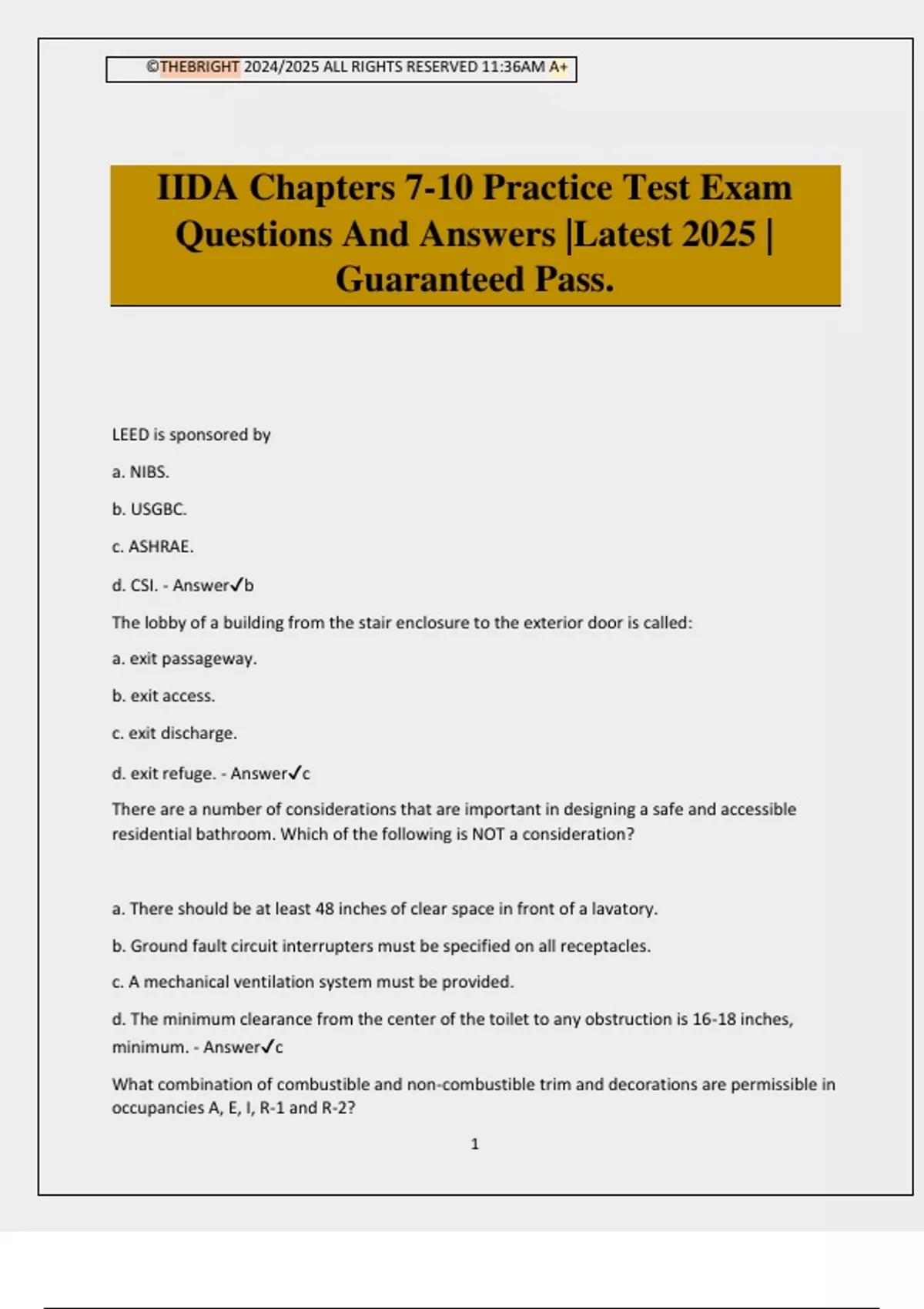 IIDA Chapters 7-10 Practice Test Exam Questions And Answers |Latest ...