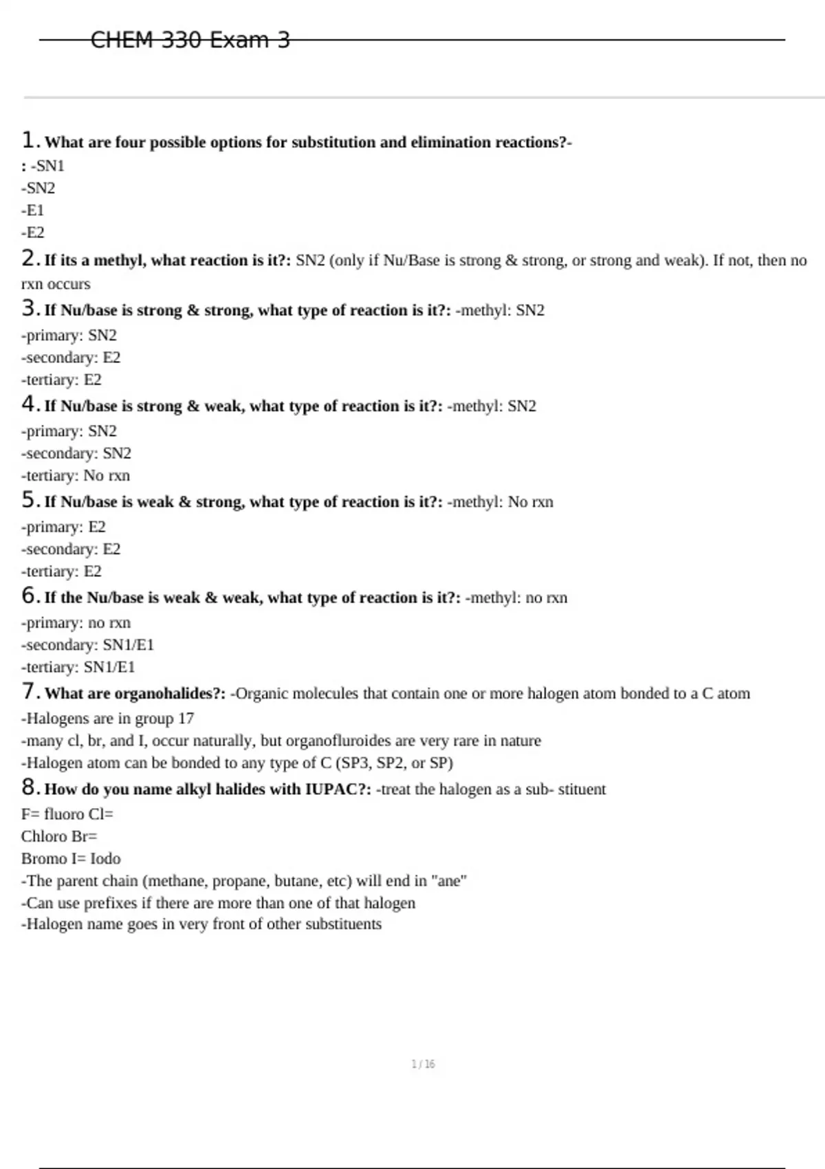 CHEM 330 Exam 3 | Questions and Answers - Chem 330 - Stuvia US