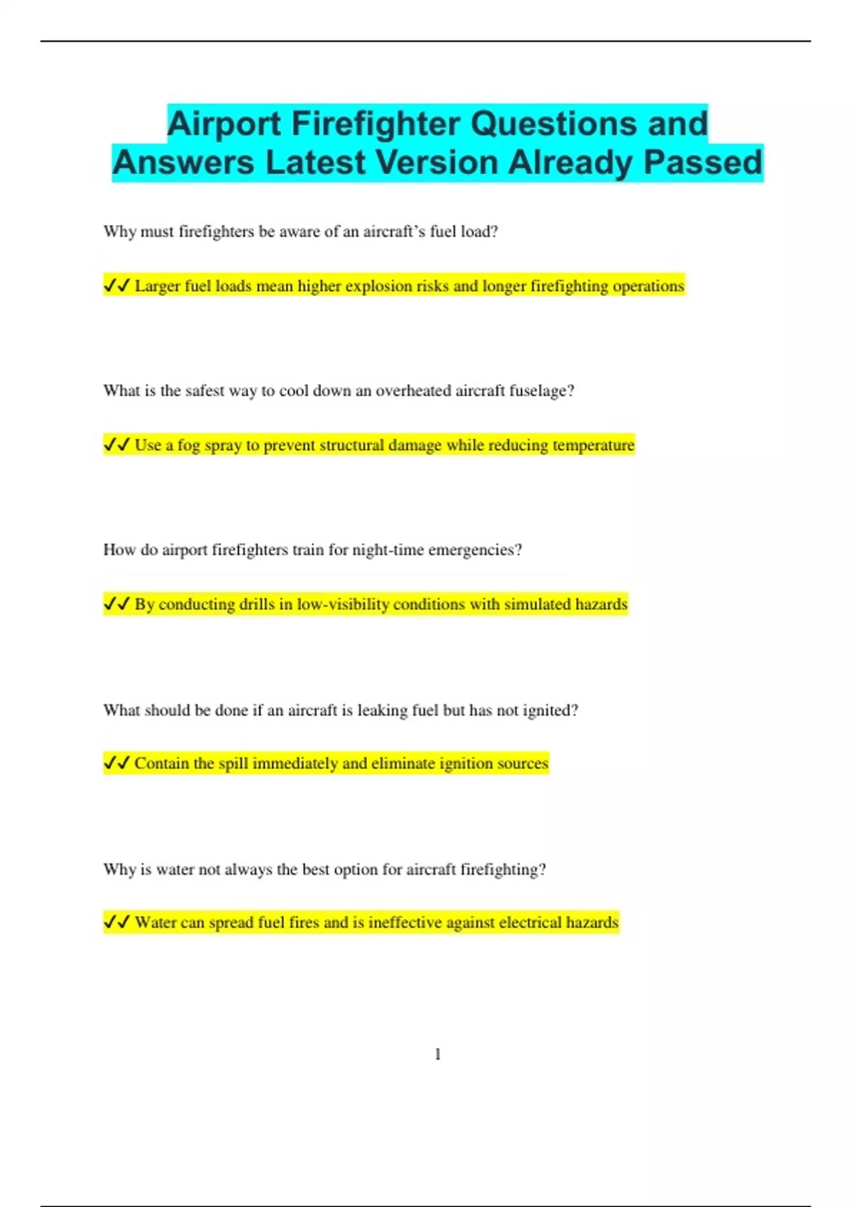 Airport Firefighter Questions and Answers Latest Version Already Passed ...