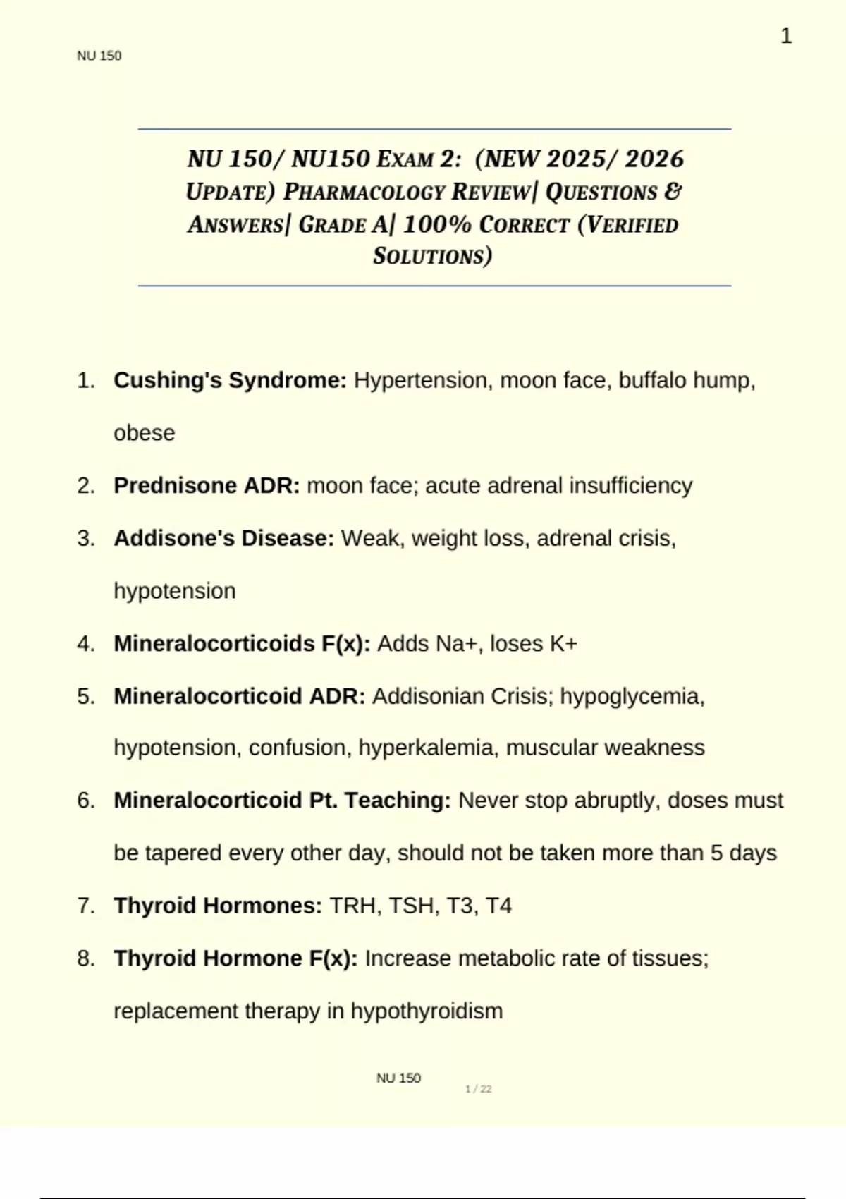 NU 150/ NU150 EXAM 2: (NEW 2025/ 2026 UPDATE) PHARMACOLOGY REVIEW ...