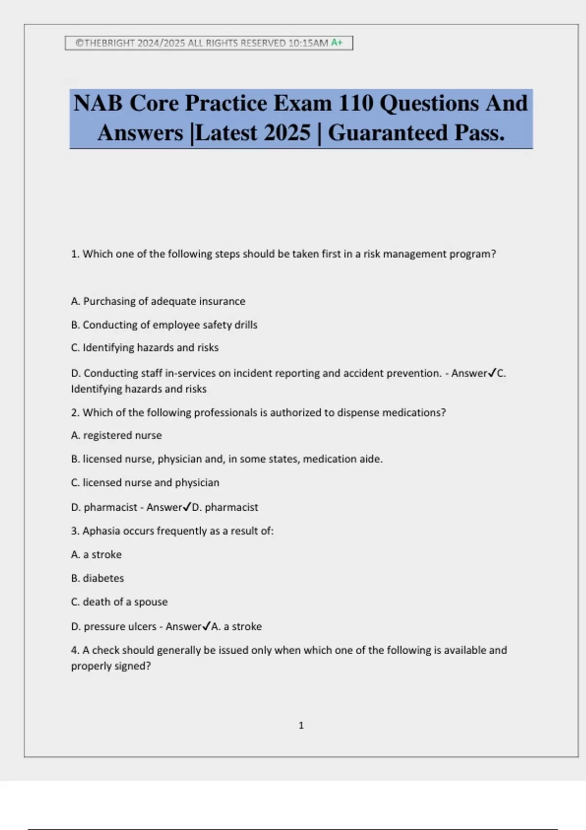 NAB Core Practice Exam 110 Questions And Answers |Latest 2025 ...