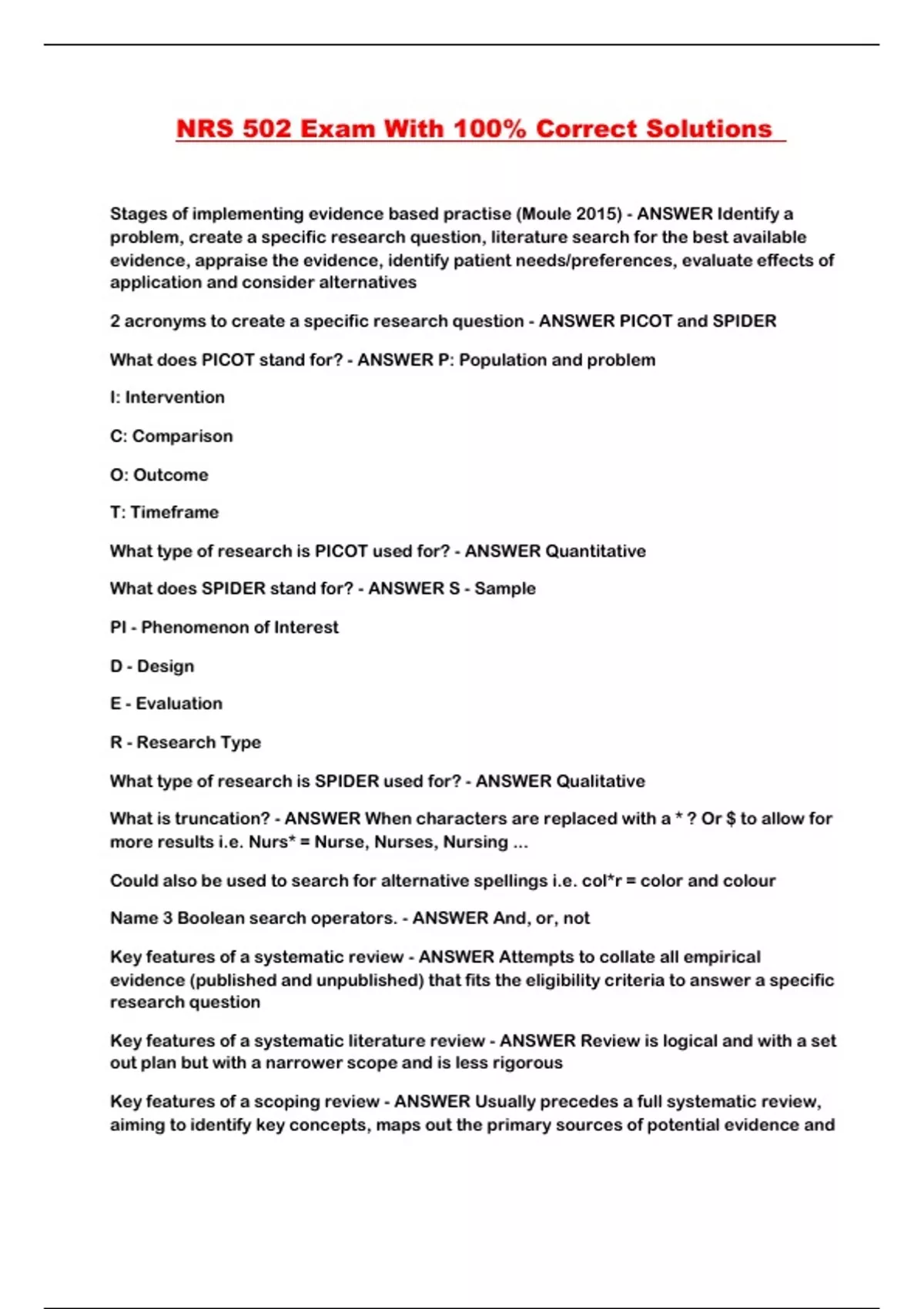 NRS 502 Exam With 100% Correct Solutions - NRS 502 - Stuvia US