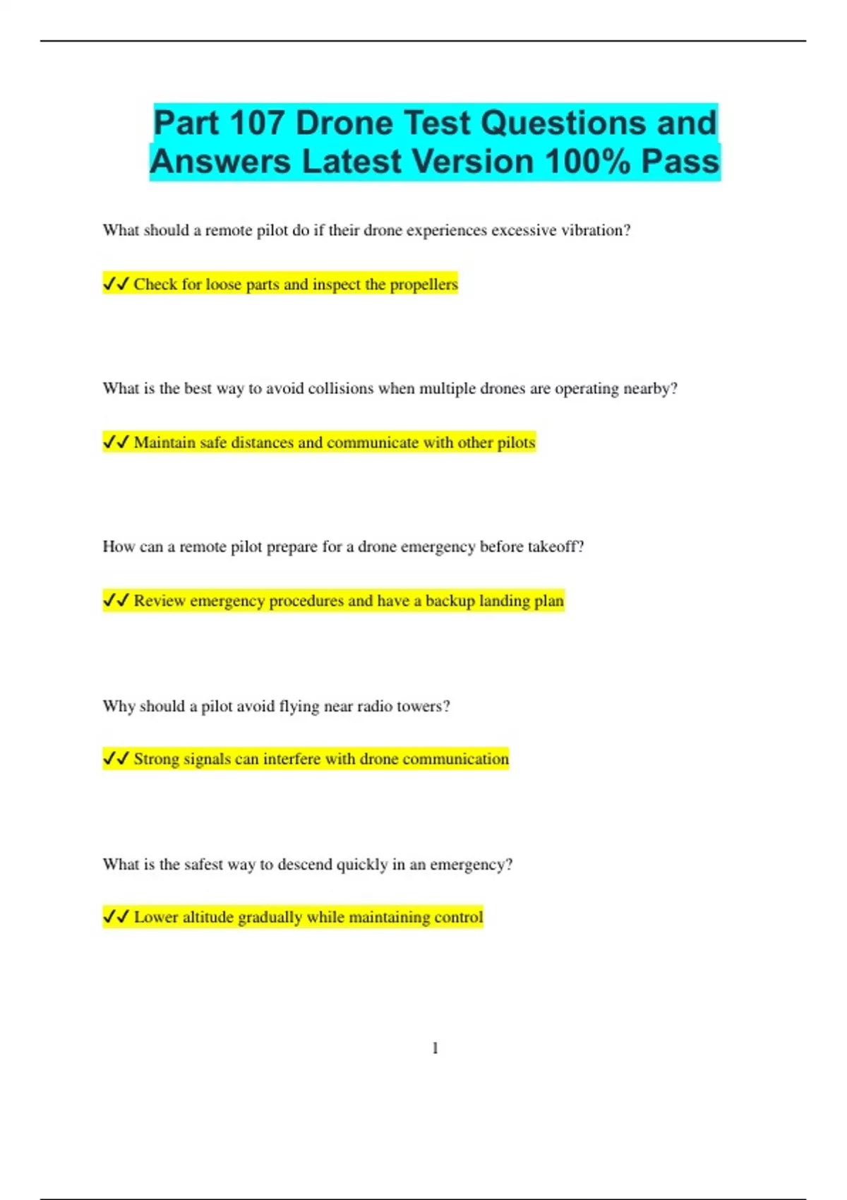 Part 107 Drone Test Questions and Answers Latest Version 100% Pass ...