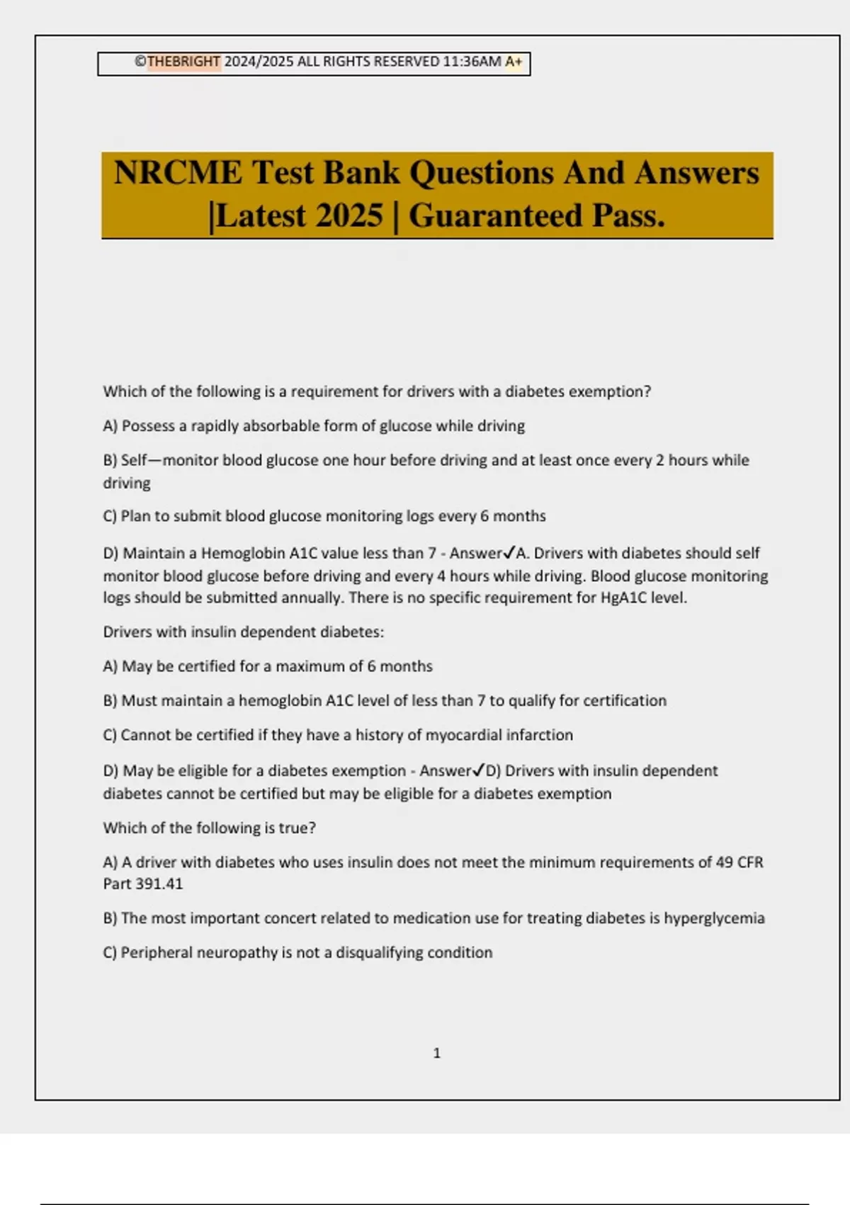 NRCME Test Bank Questions And Answers |Latest 2025 | Guaranteed Pass ...