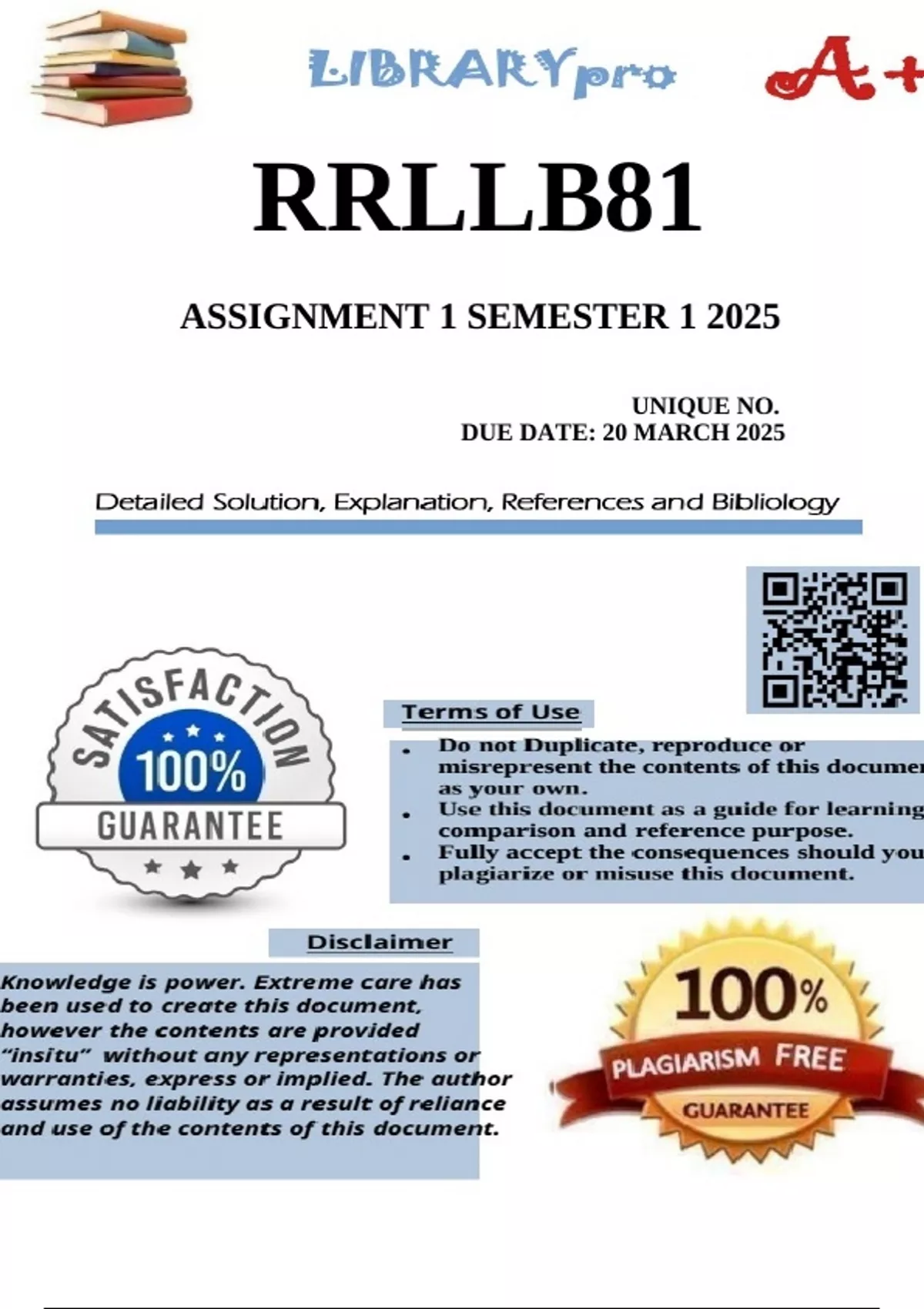 RRLLB81 Assignment 1 (QUIZ) Semester 1 2025 - DUE 20 March 2025 - LLB Research Report (RRLLB81 ...