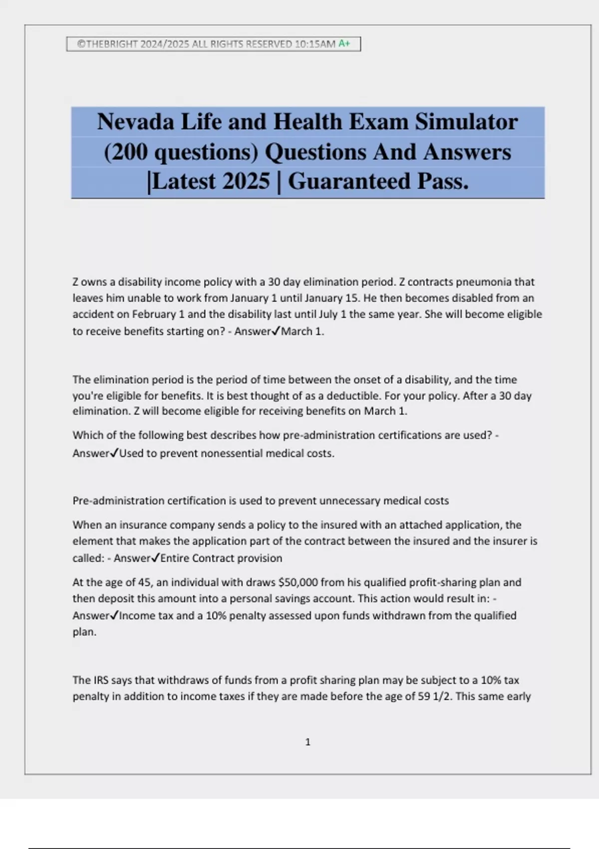 Nevada Life and Health Exam Simulator (200 questions) Questions And ...