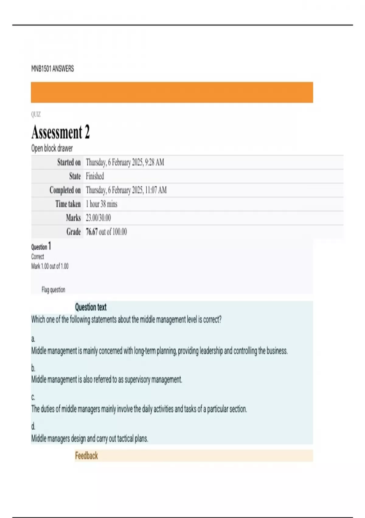 MNB1501 ANSWERS 2025 - Business Management IA (MNB1501) - Stuvia SA