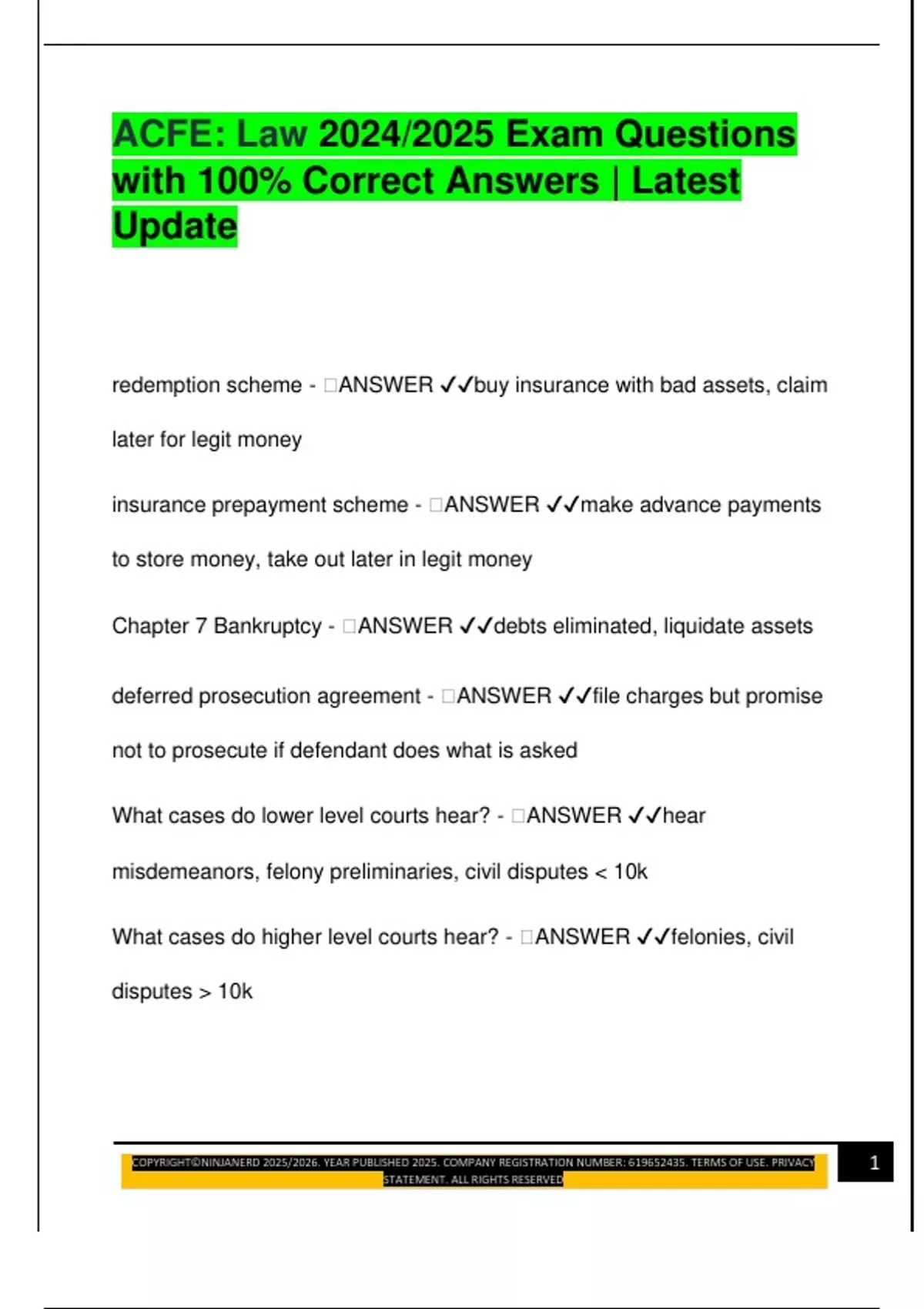ACFE: Law 2024/2025 Exam Questions with 100% Correct Answers | Latest ...