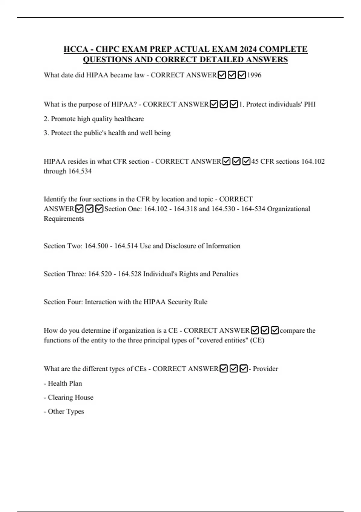 HCCA - CHPC EXAM PREP ACTUAL EXAM 2024 COMPLETE QUESTIONS AND CORRECT ...