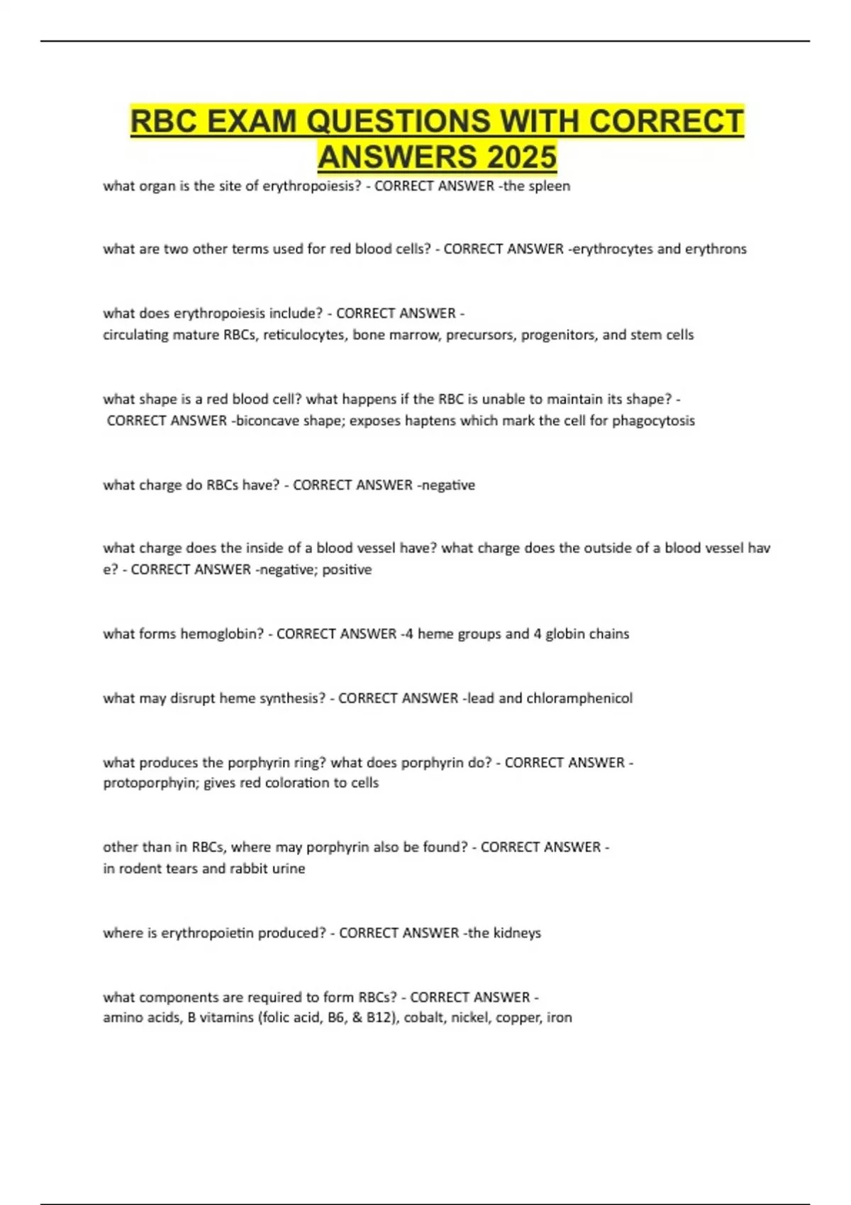 RBC EXAM QUESTIONS WITH CORRECT ANSWERS 2025 - RBC - Stuvia US