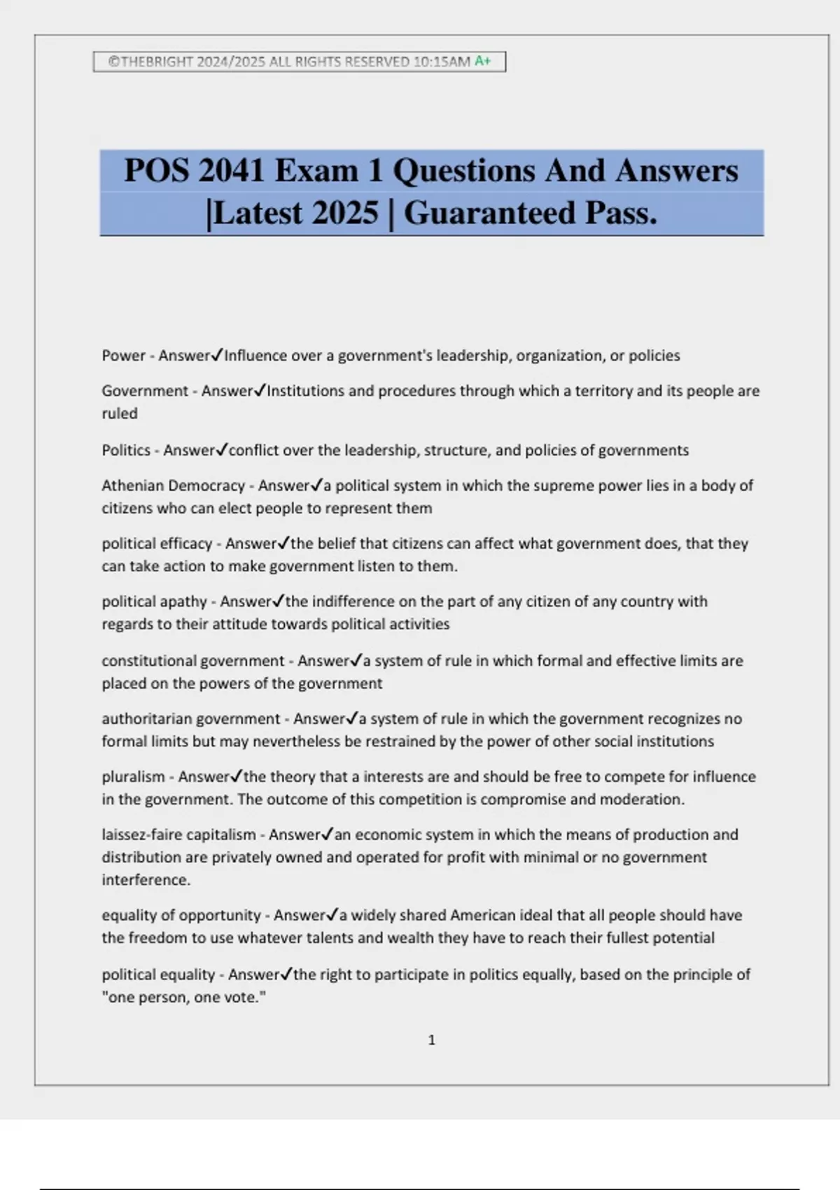 POS 2041 Exam 1 Questions And Answers |Latest 2025 | Guaranteed Pass ...
