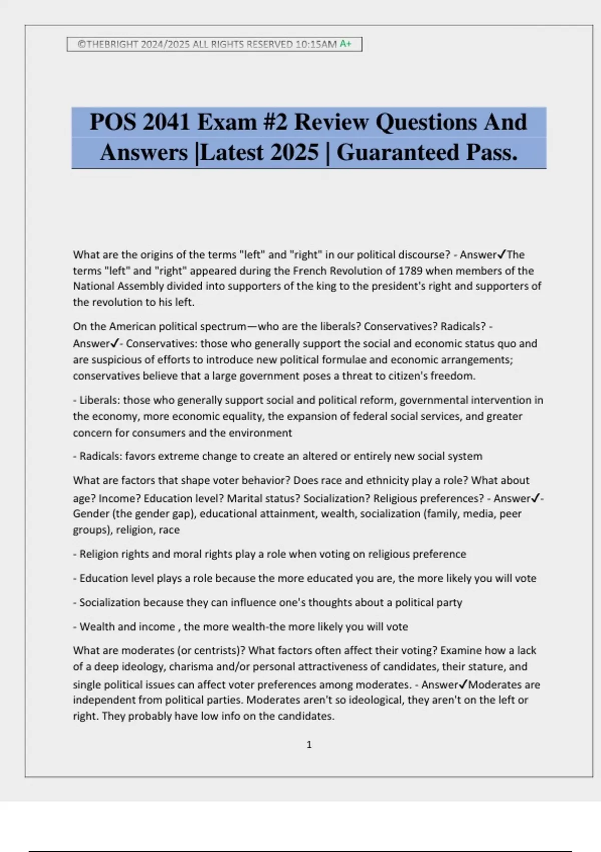 POS 2041 Exam #2 Review Questions And Answers |Latest 2025 | Guaranteed ...