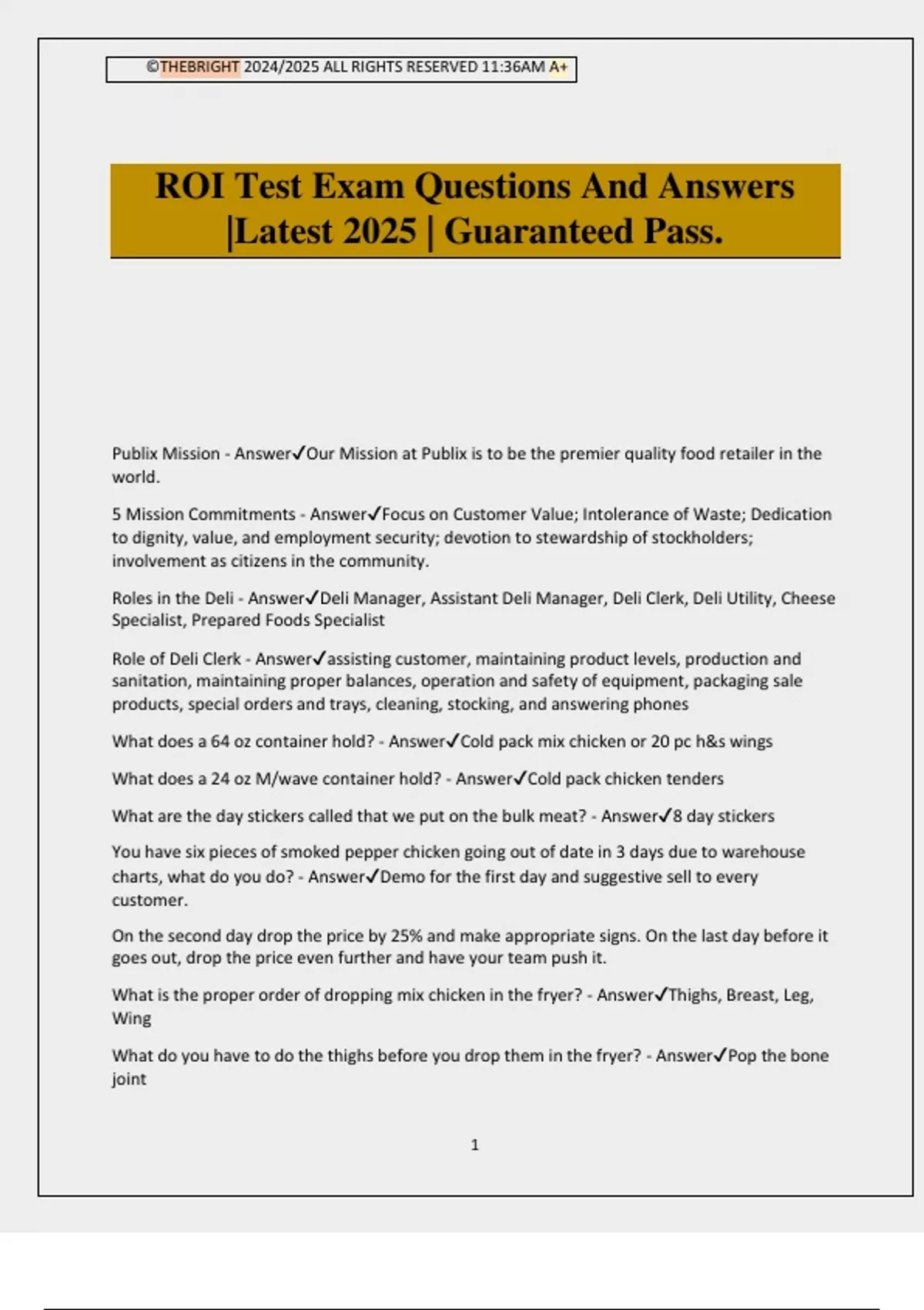 ROI Test Exam Questions And Answers |Latest 2025 | Guaranteed Pass ...