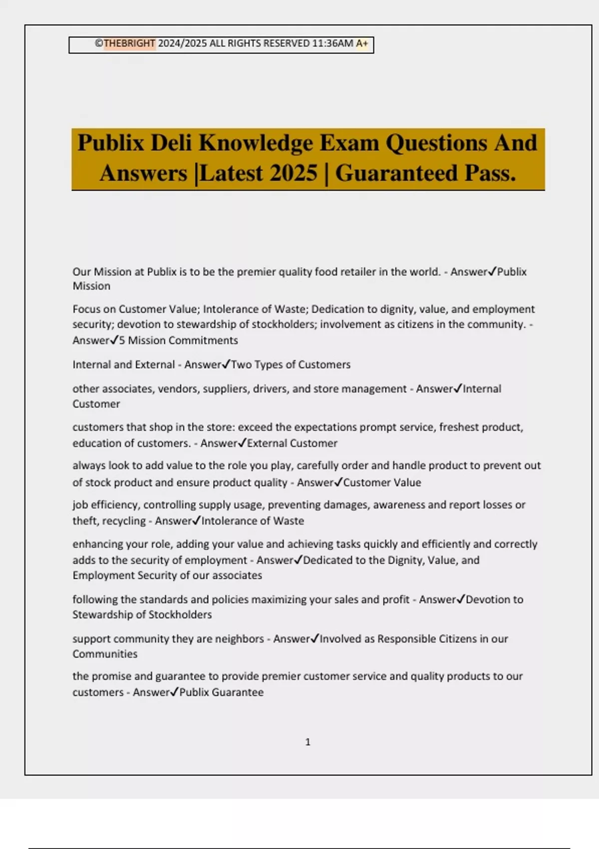 Publix Deli Knowledge Exam Questions And Answers |Latest 2025 ...