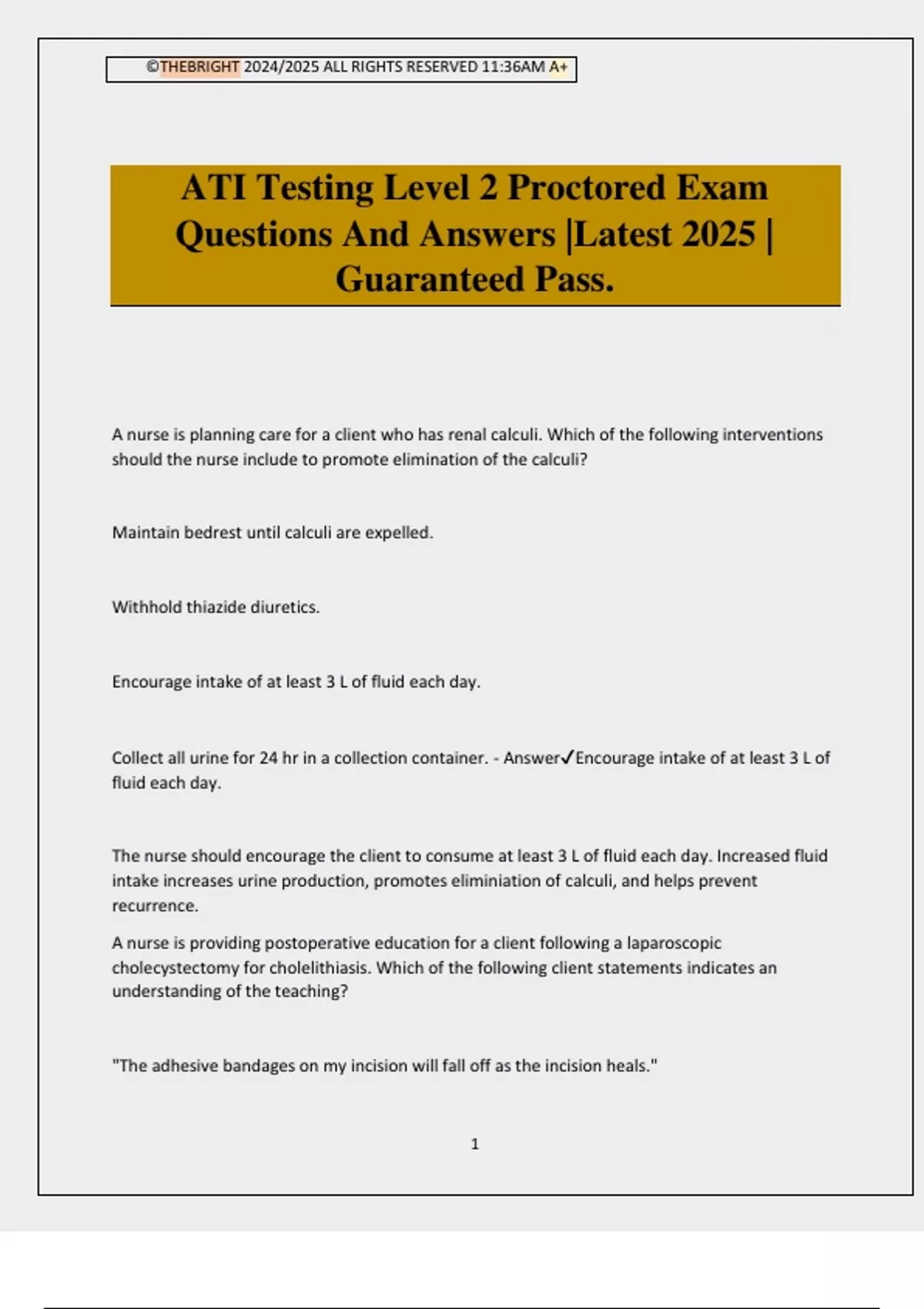 ATI Testing Level 2 Proctored Exam Questions And Answers |Latest 2025 ...