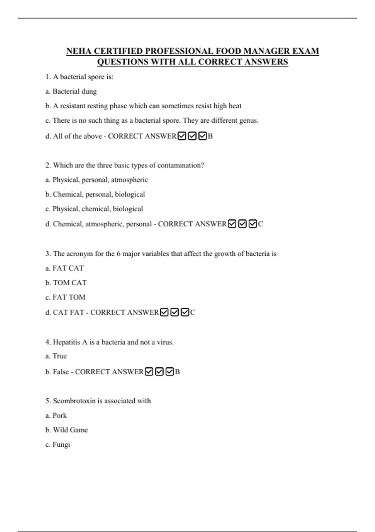 NEHA CERTIFIED PROFESSIONAL FOOD MANAGER EXAM QUESTIONS WITH ALL ...