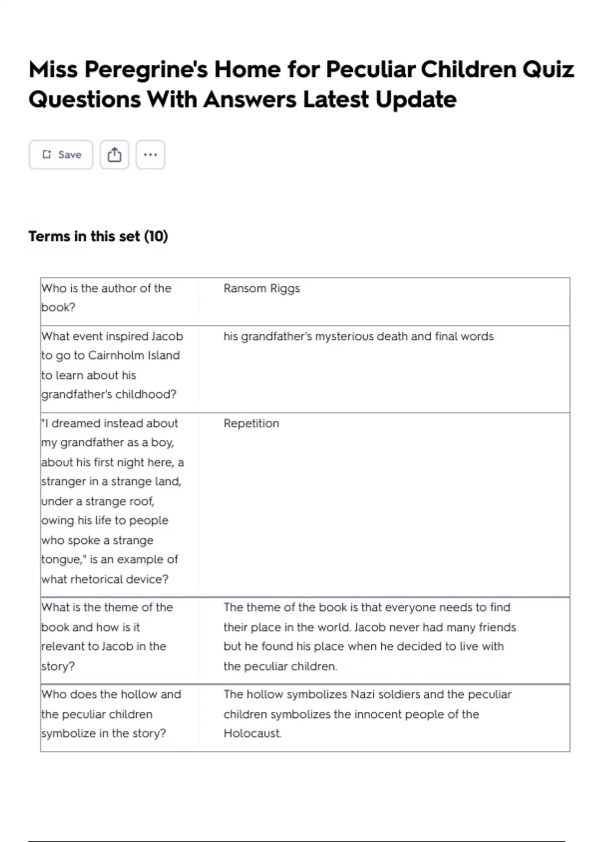 Miss Peregrine's Home for Peculiar Children Quiz Questions With Answers ...